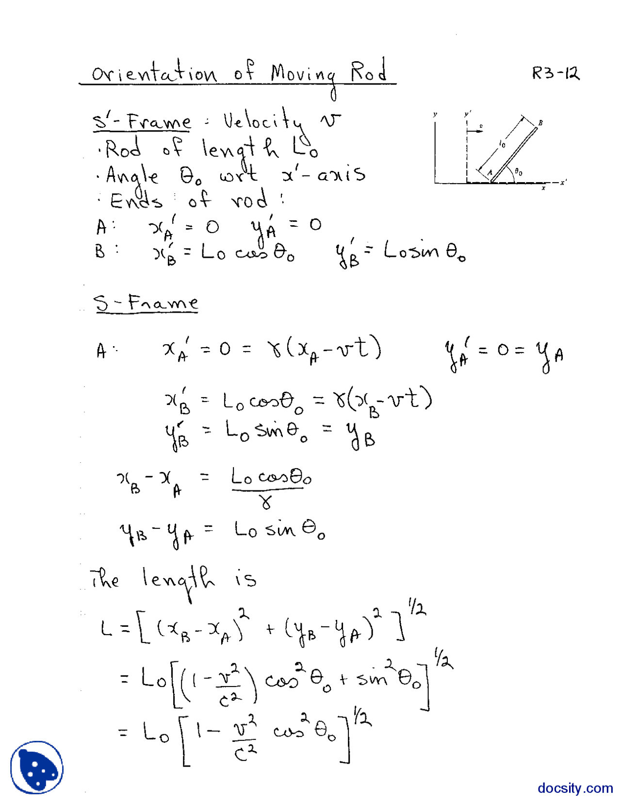 Orientation Of Moving Rod-Physics-Lecture Notes - Docsity