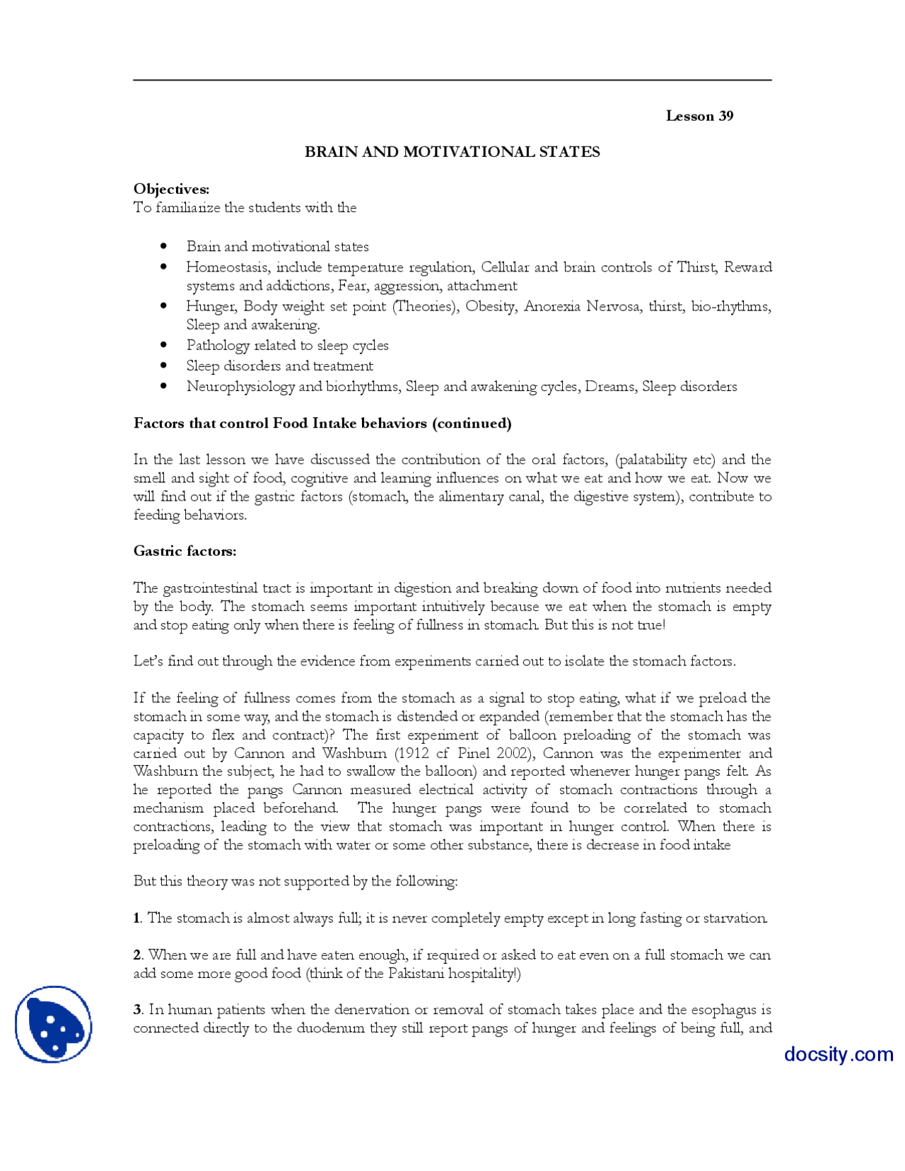Brain And Motivational States 2 Neurological Basics Of Behaviour Handouts Docsity