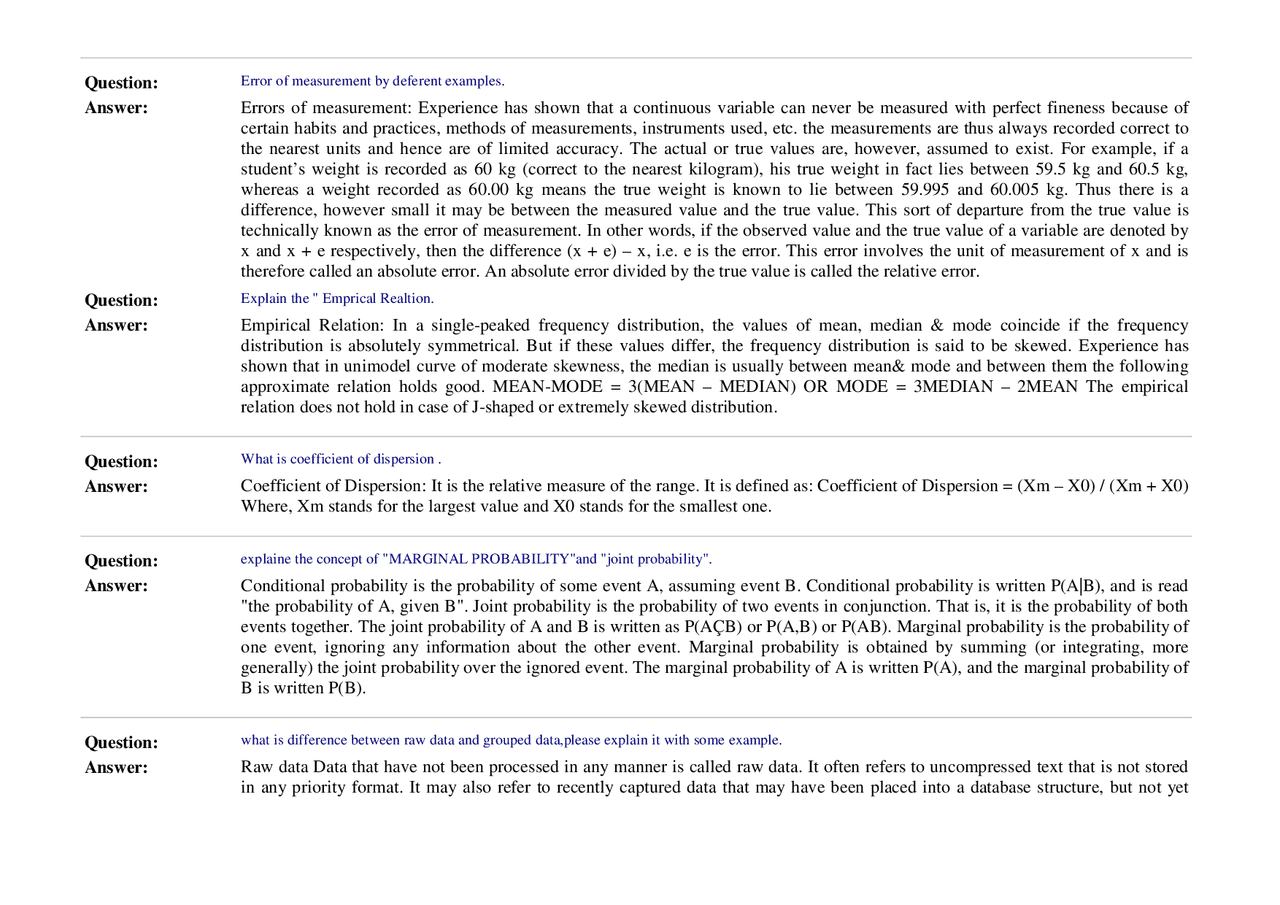 Error Of Measurement Statistics Solved Assignments Docsity