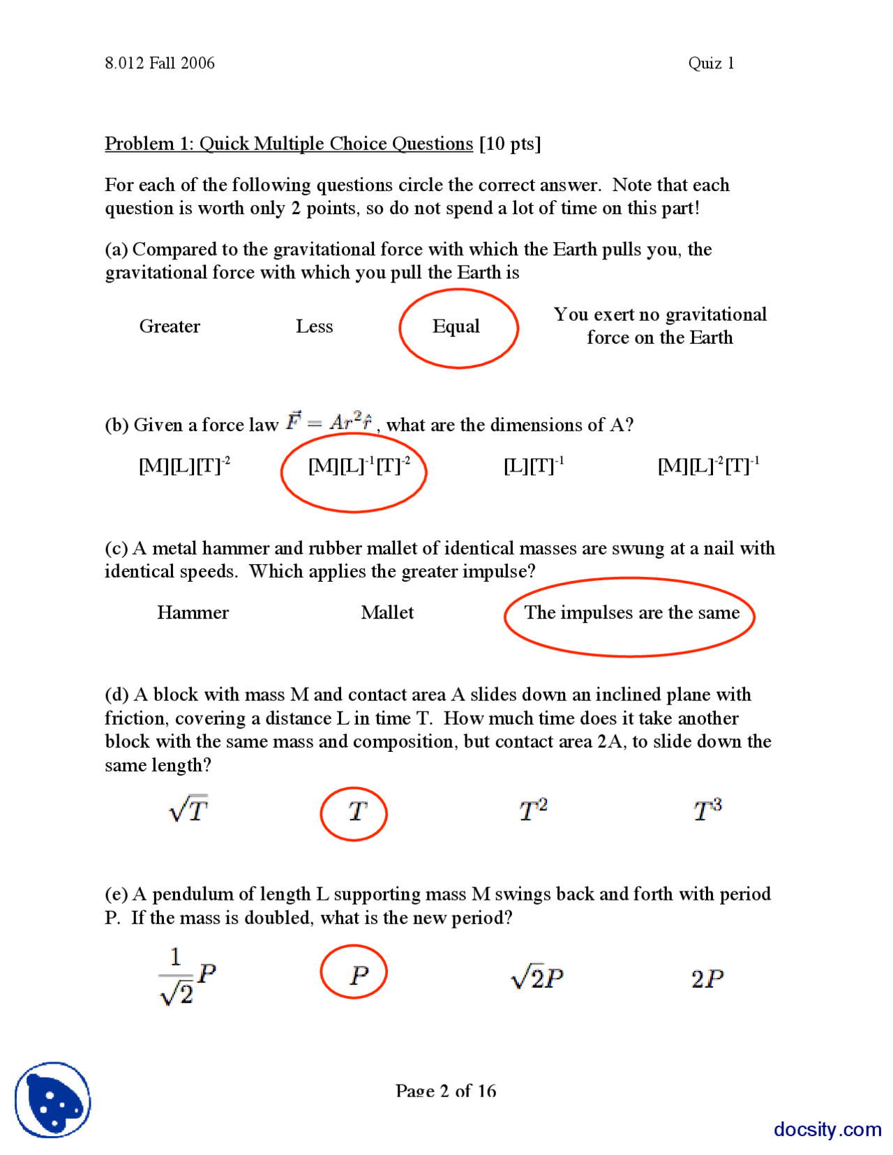 Mcqs Classical Physics Exam Solution Exams Classical Physics Docsity