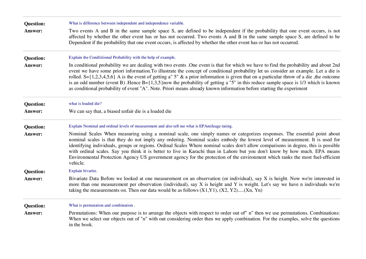 Independent And Independence Variable Statistics Solved Assignments