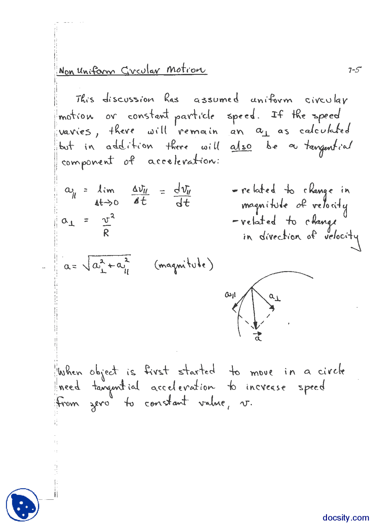 Non Uniform Circular Motion-Physics-Lecture Notes - Docsity