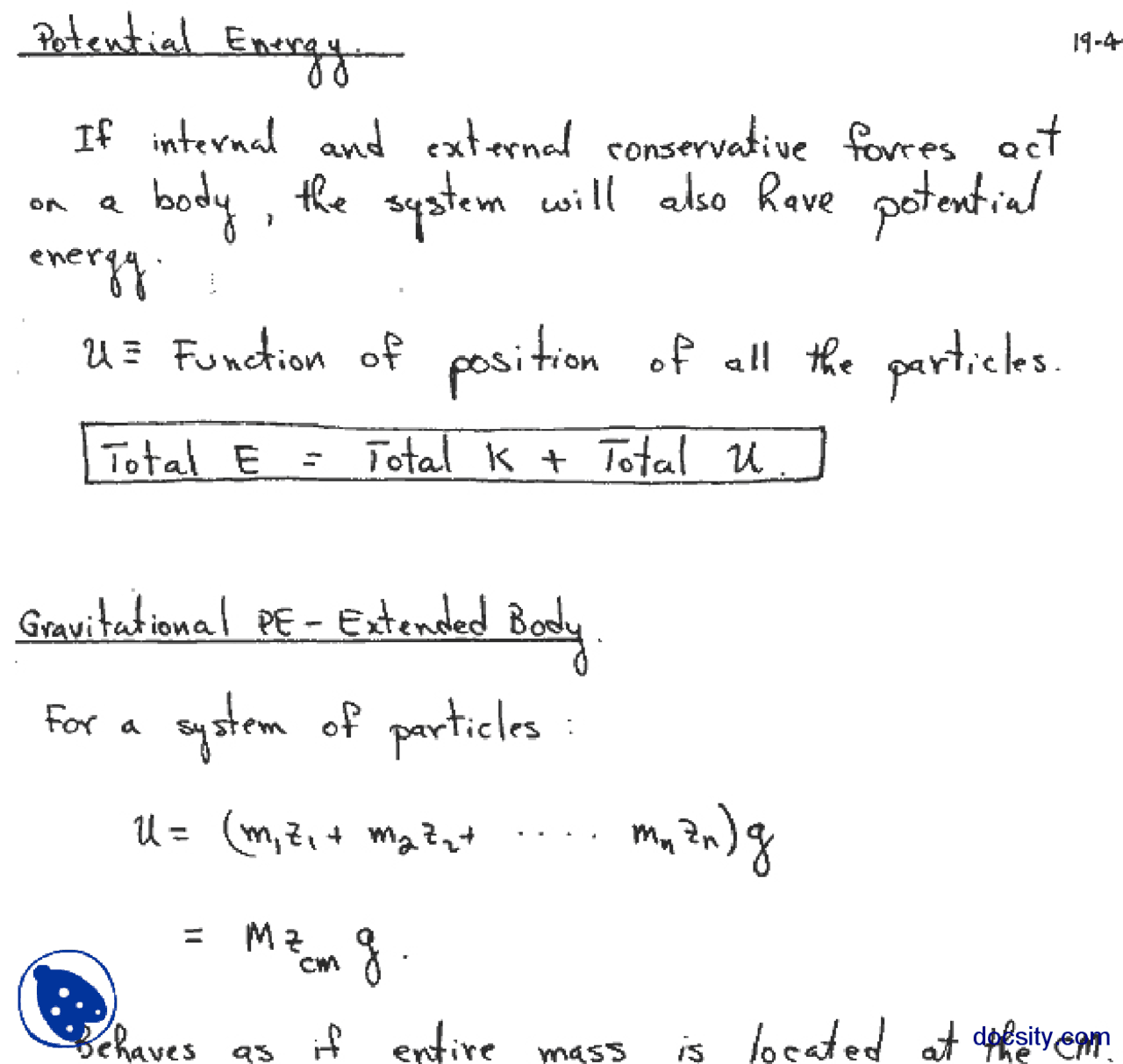 Potential Energy I Physics Lecture Notes Docsity