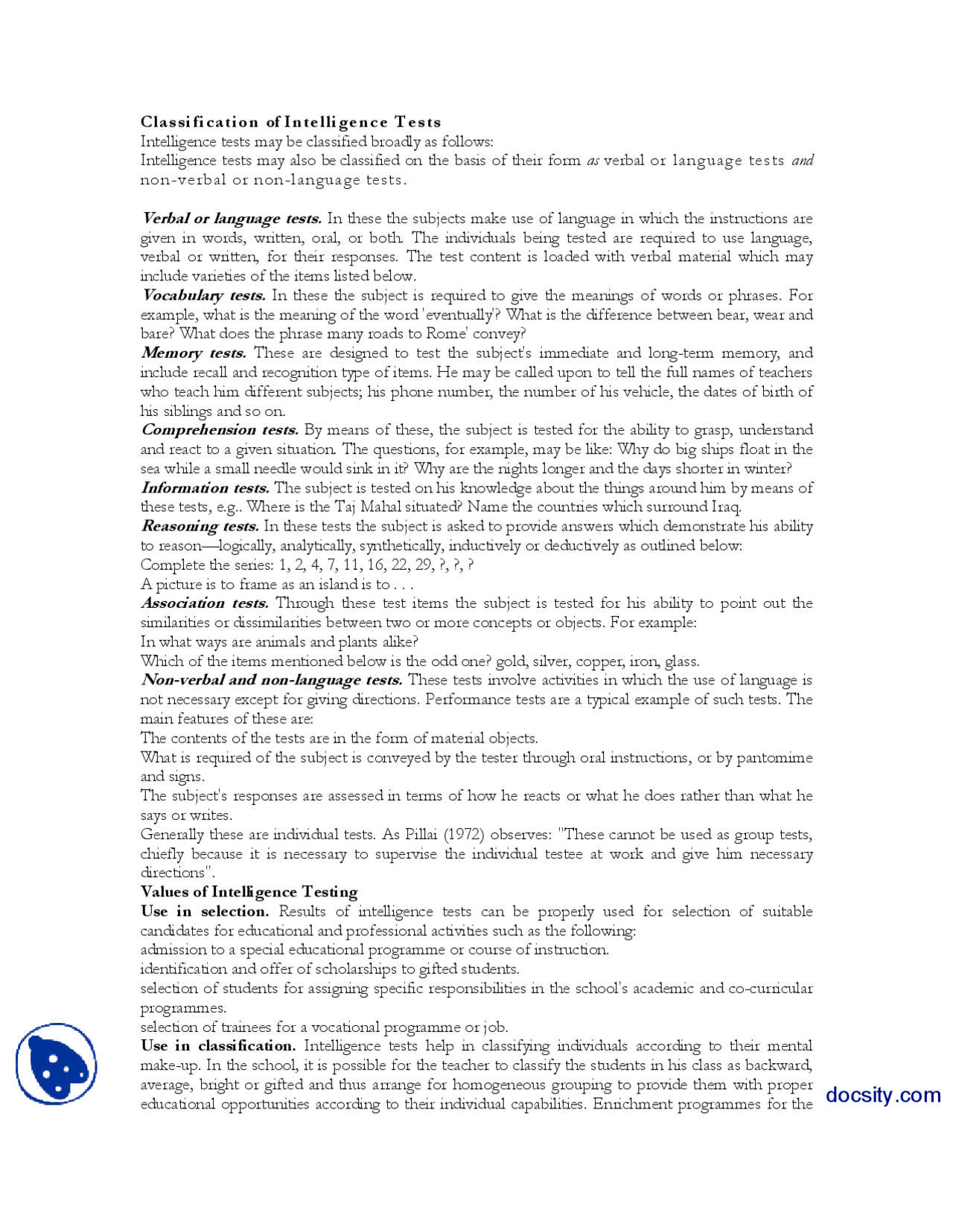 Classification Of Intelligence Tests I Educational Psycology Lecture