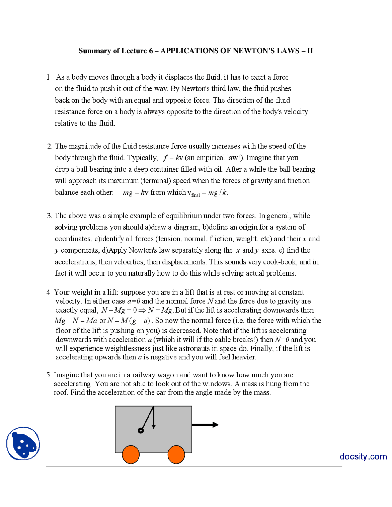 Applications Of Newtons Laws Ii Classical Physics Handouts Docsity
