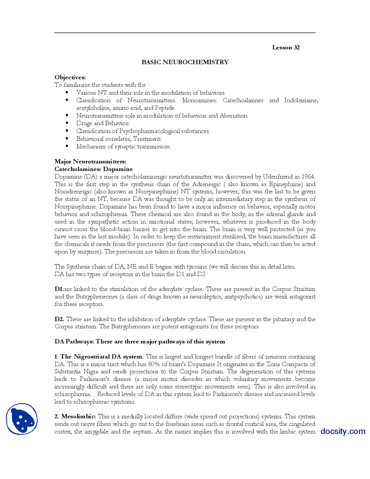 Basic Neuroanatomy 8 Neurological Basics Of Behaviour Handouts Docsity