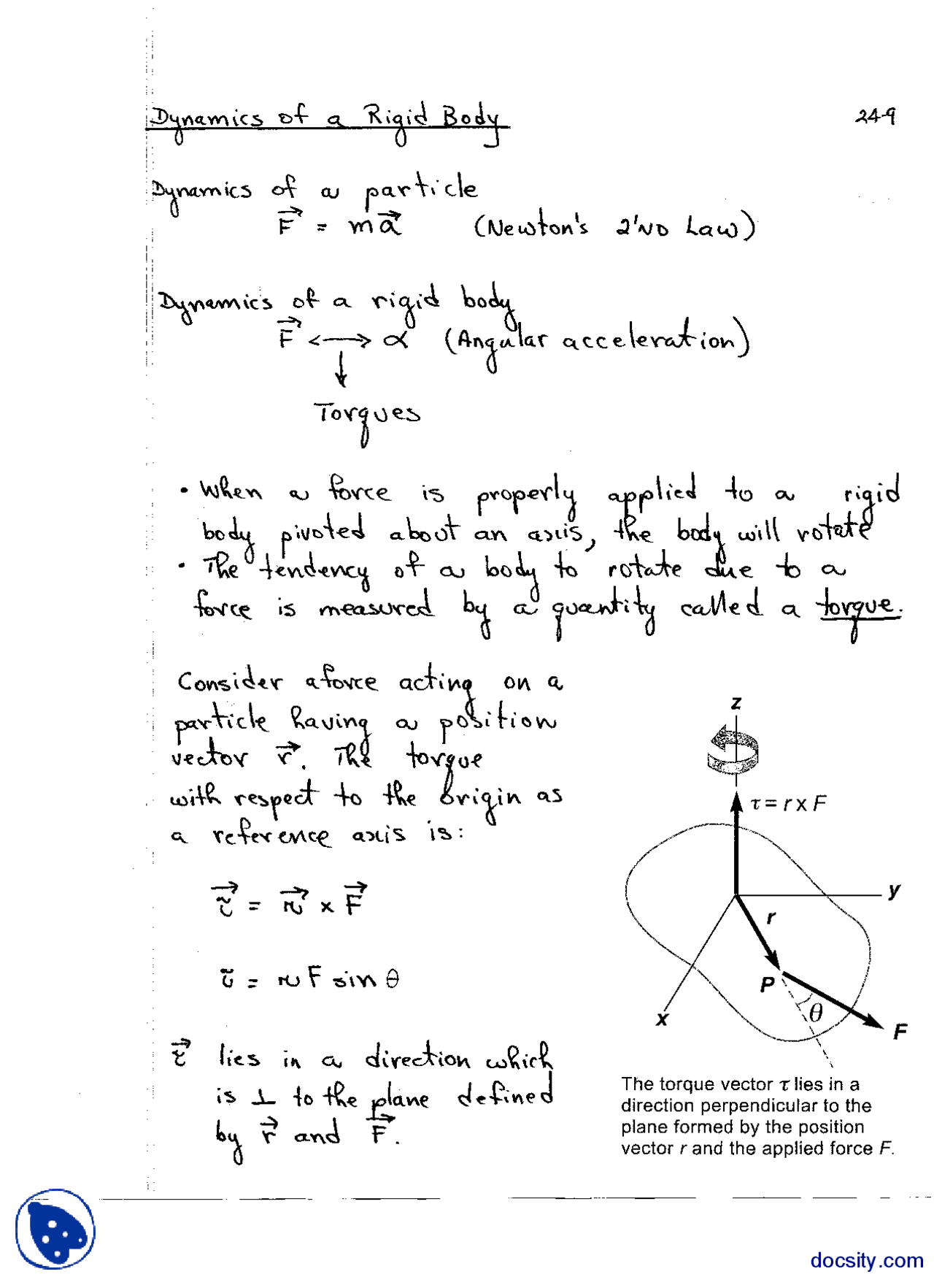 Dynamics Rigid Body-Physics-Lecture Notes | Study notes Physics | Docsity