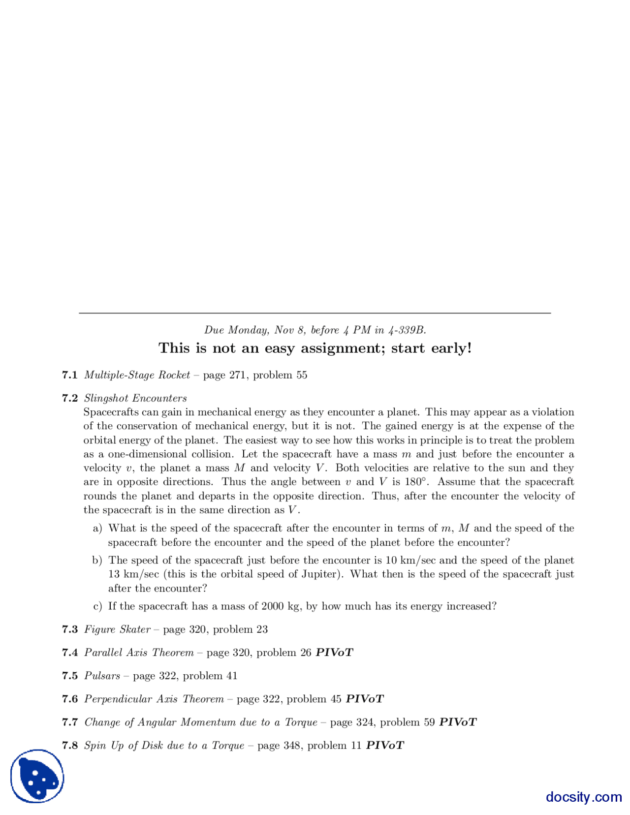 Multiple Stage Rocket Classical Physics Assignments Docsity