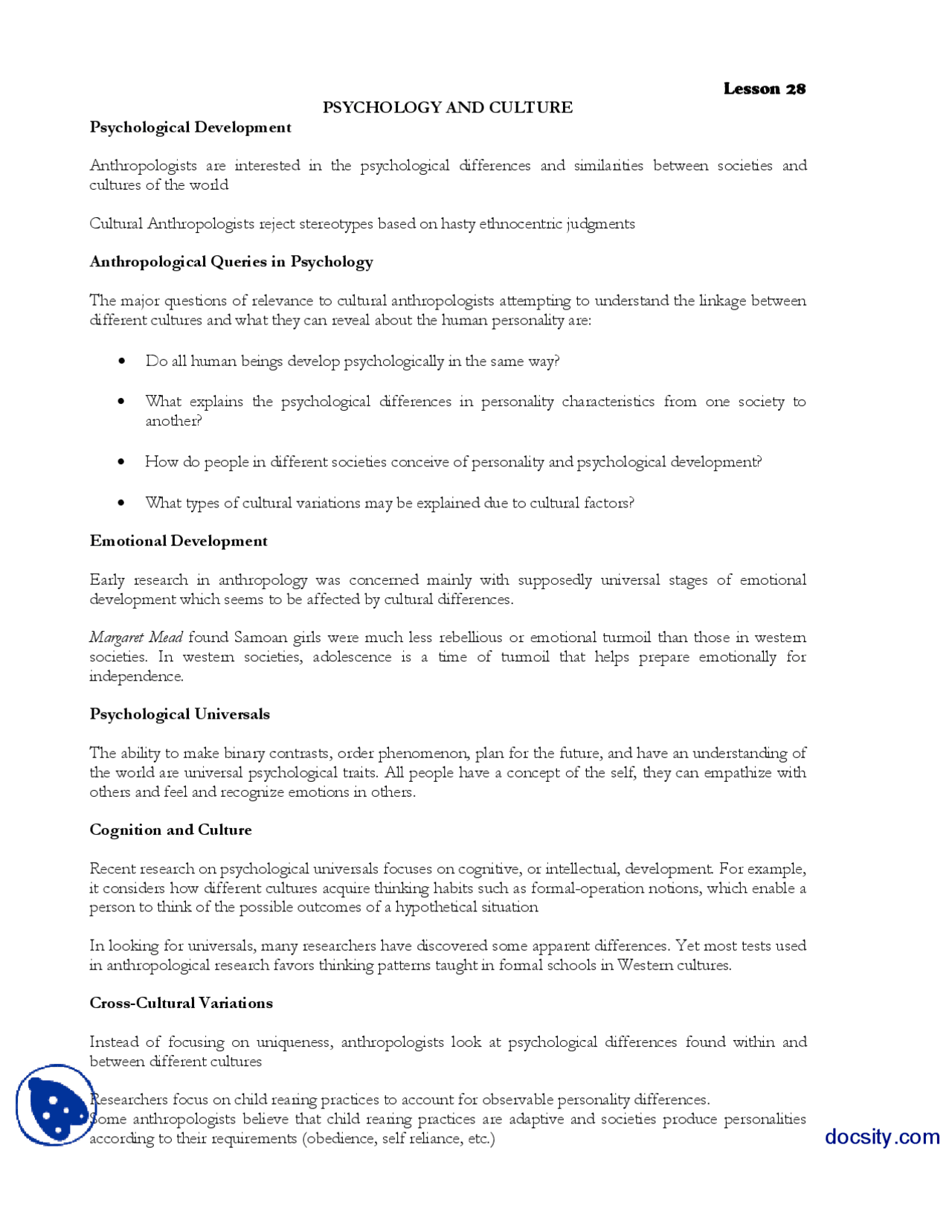 Psychology and Culture-Introduction to Cultural Anthropology-Lecture ...