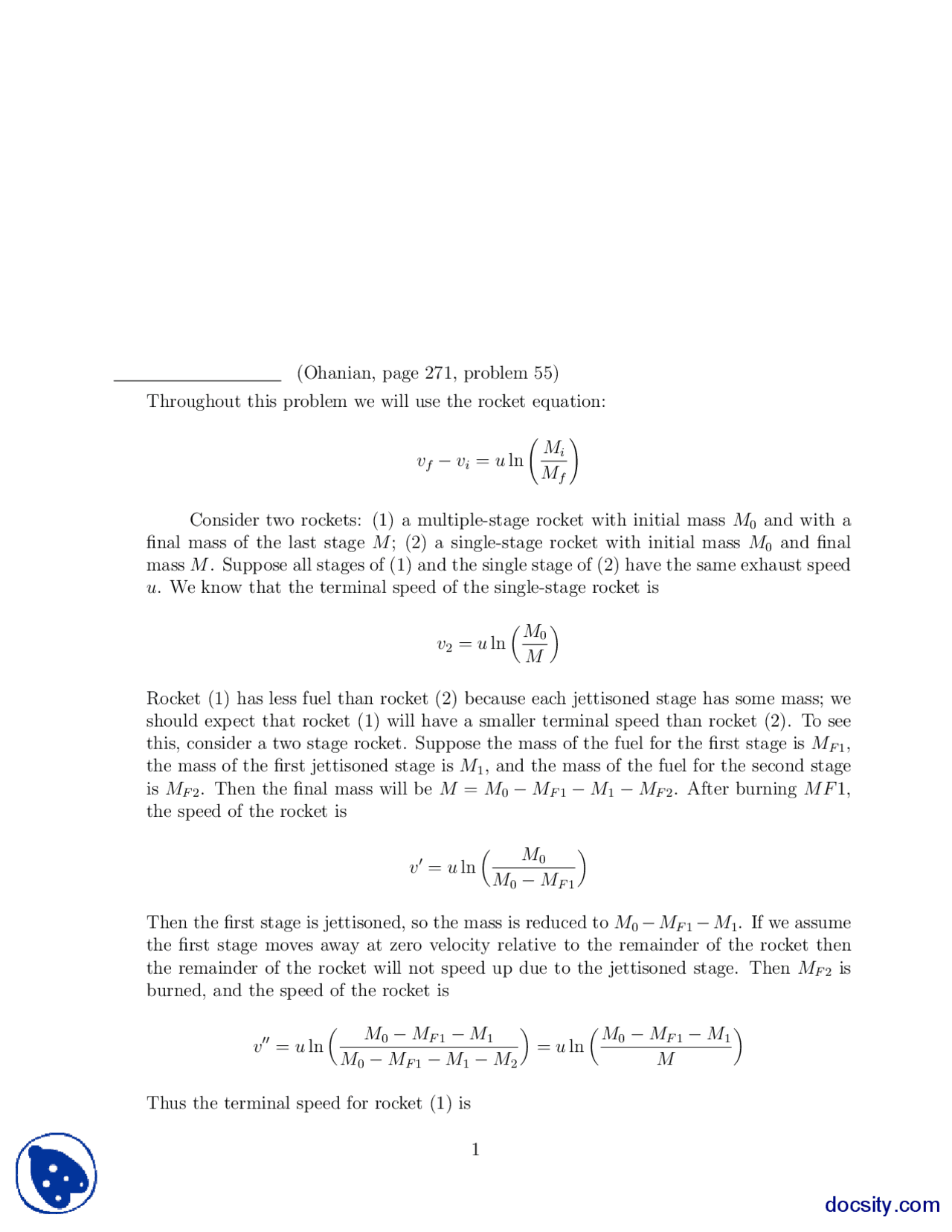 Multiple Stage Rocket 2 Classical Physics Assignments Docsity