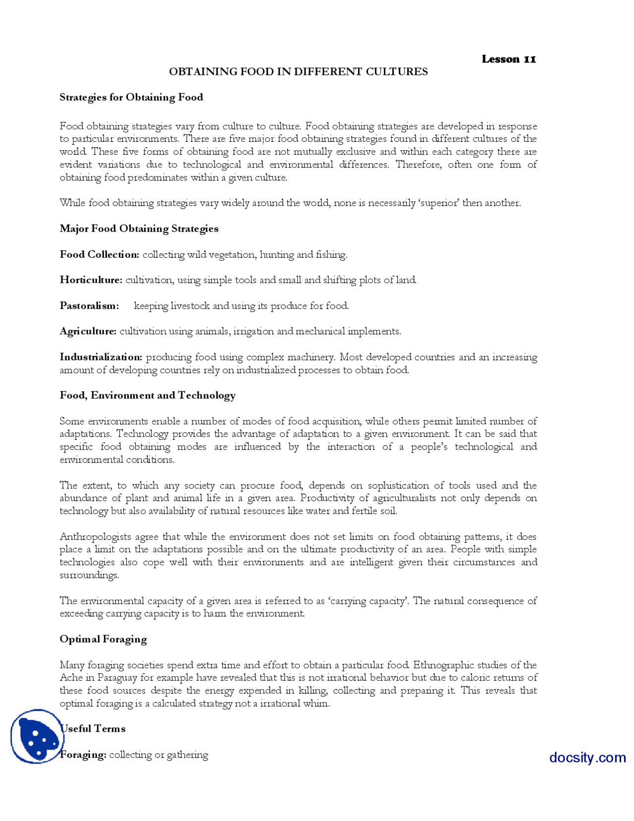 Obtaining Foods in Different Cultures-Introduction to Cultural ...