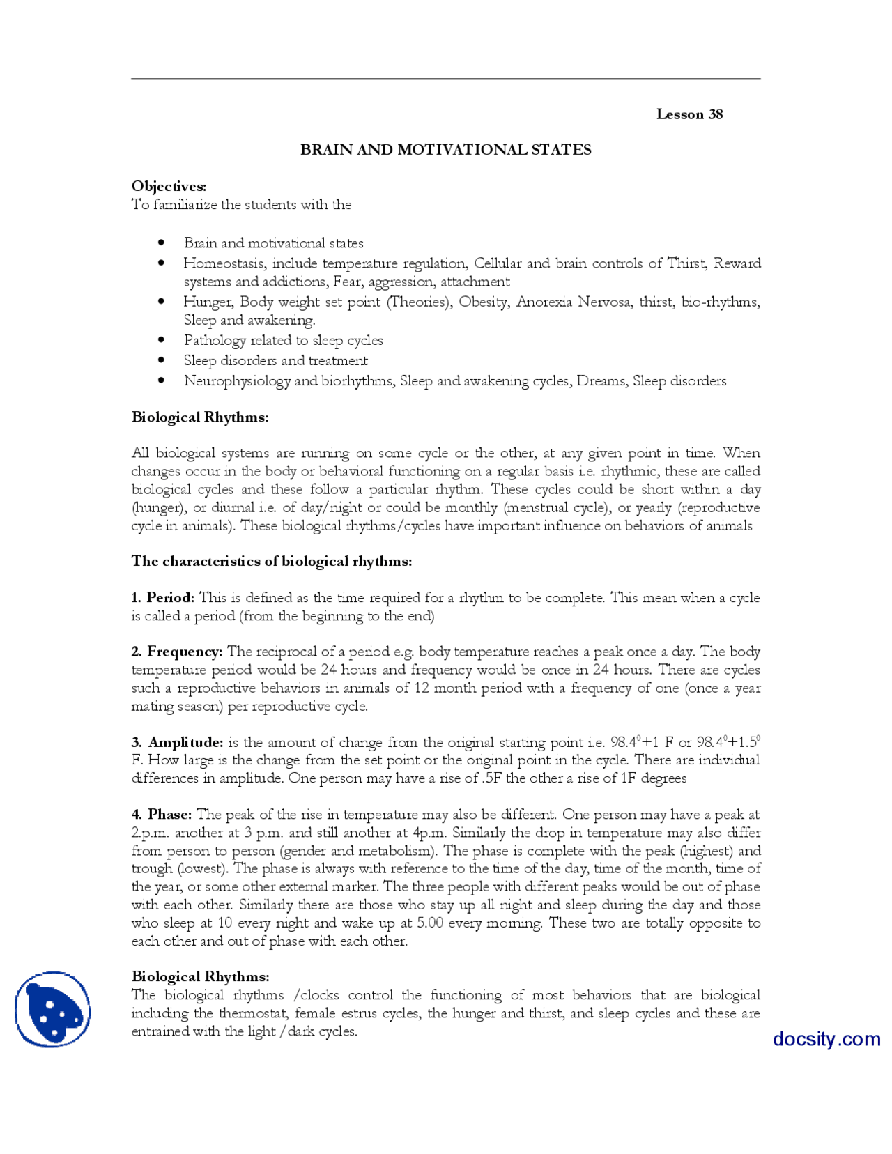 Brain And Motivational States Neurological Basics Of Behaviour Handouts