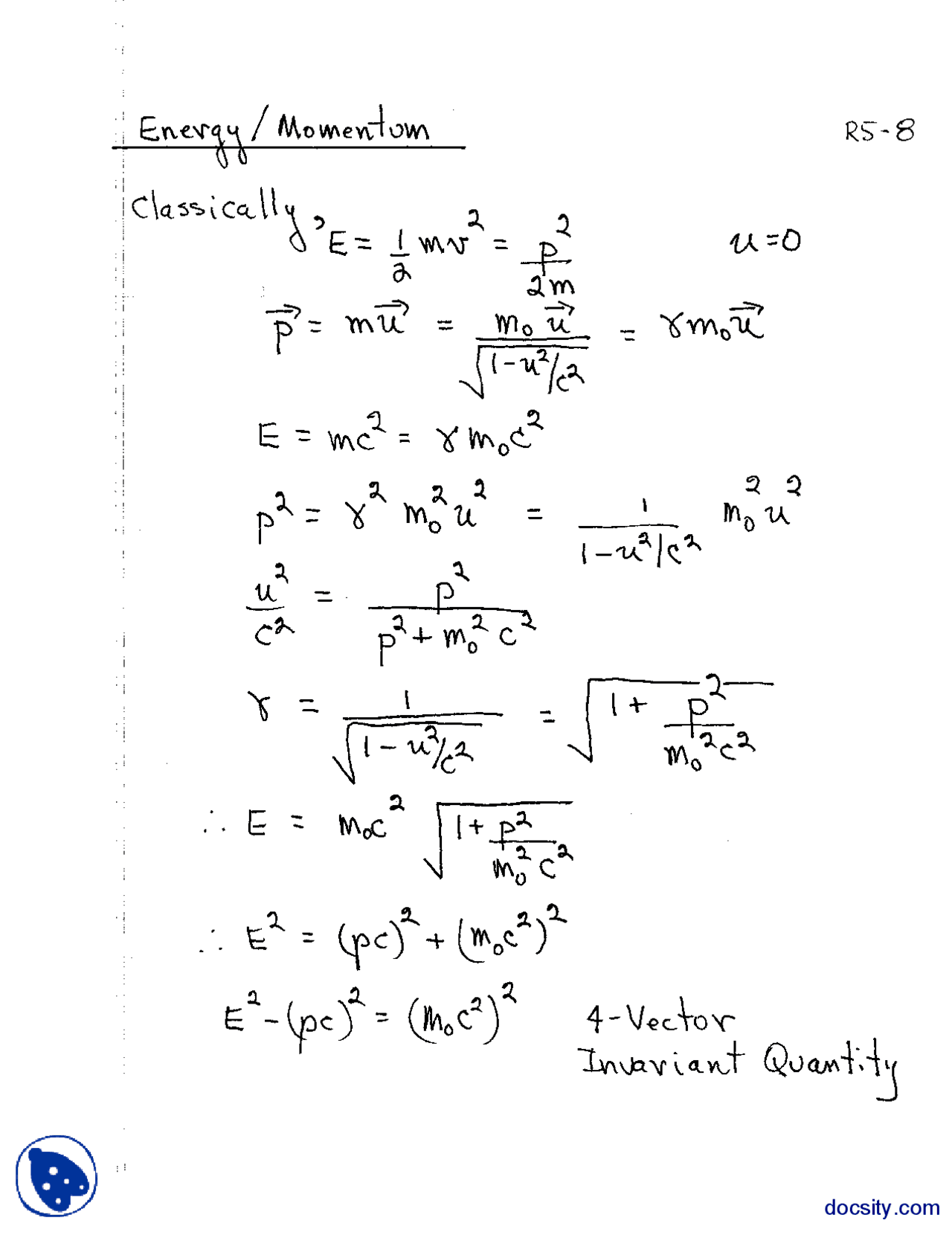 Energy And Momentum Physics Lecture Notes Appunti Fisica Docsity