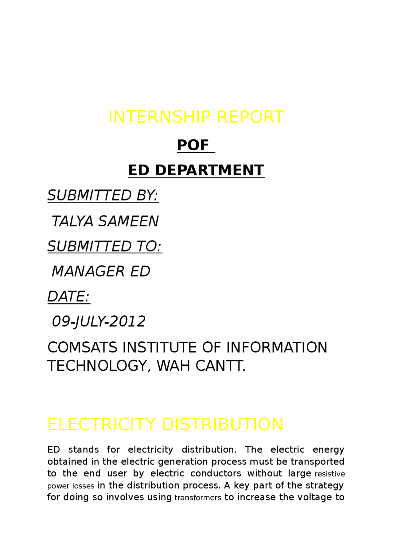 Ed report pof | Slides Power Distribution and Utilization - Docsity