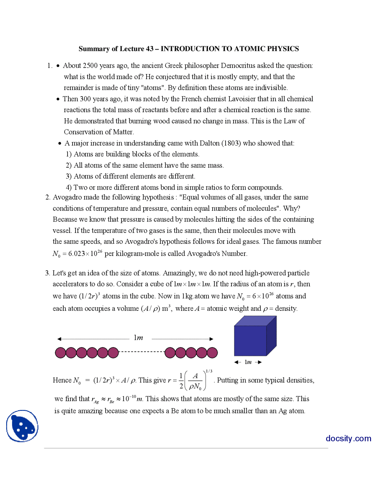 Introduction To Atomic Physics Classical Physics Handouts Docsity