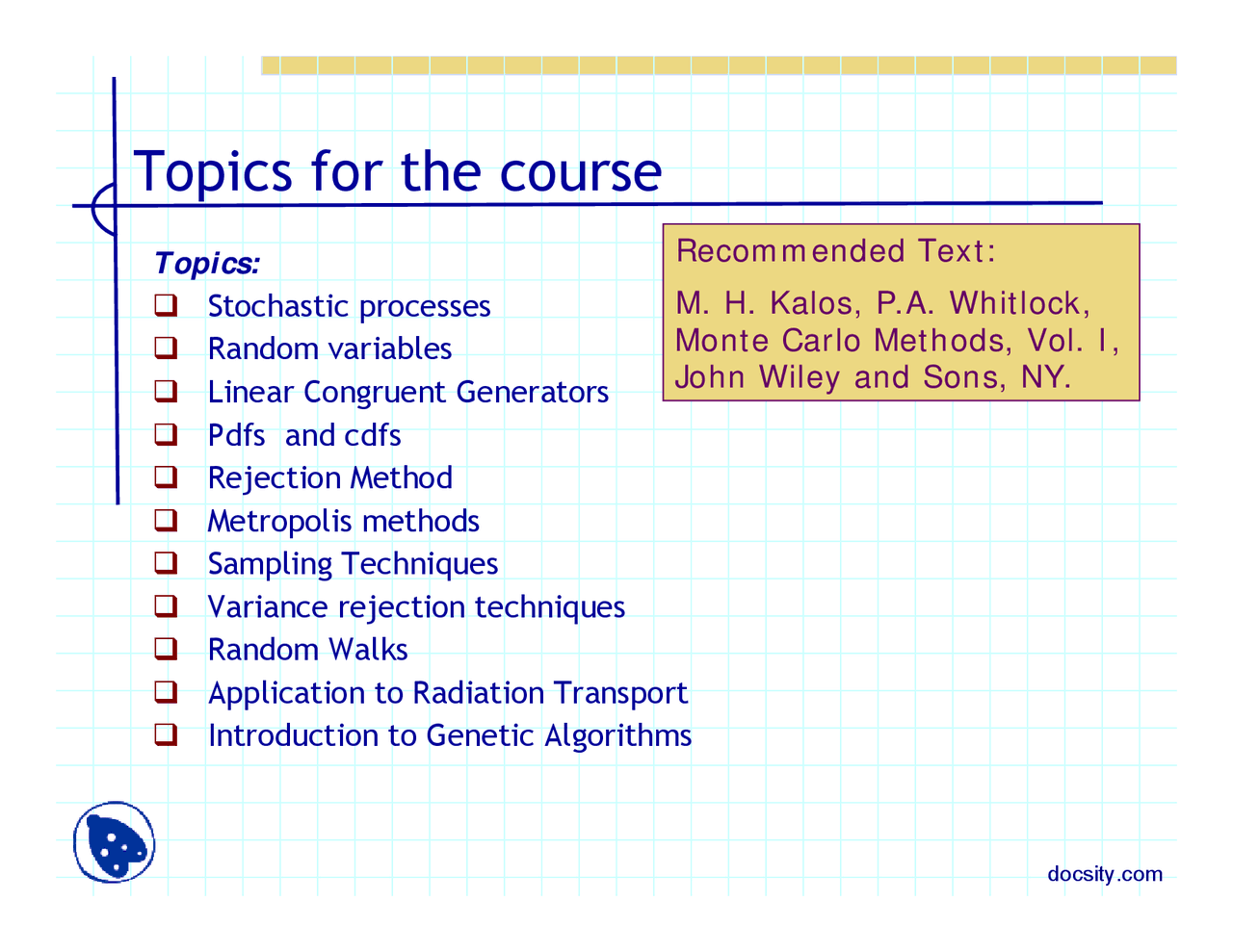 Topics Stochastic Process Lecture Slides Docsity