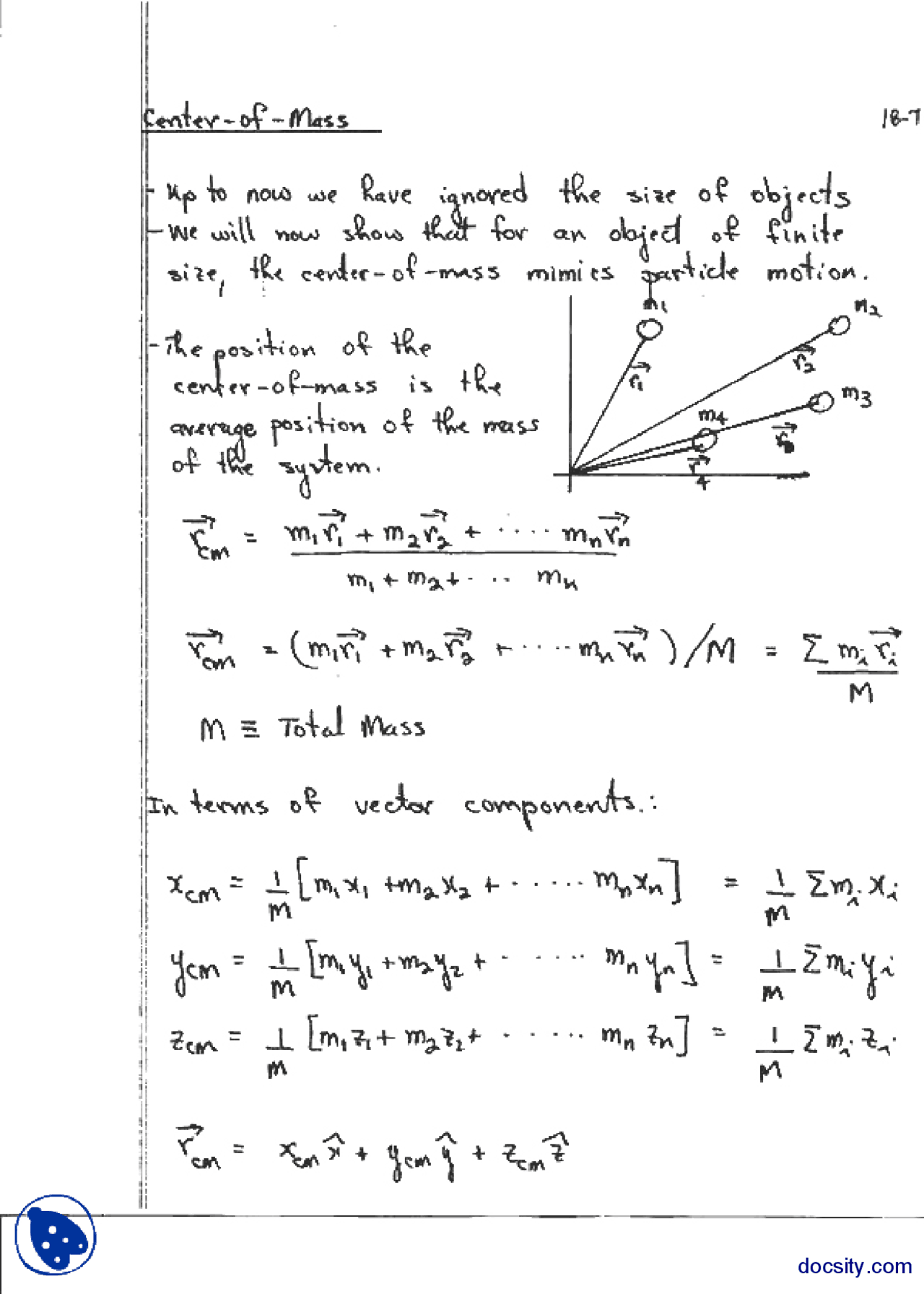 Centre O Mass Physics Lecture Notes Docsity