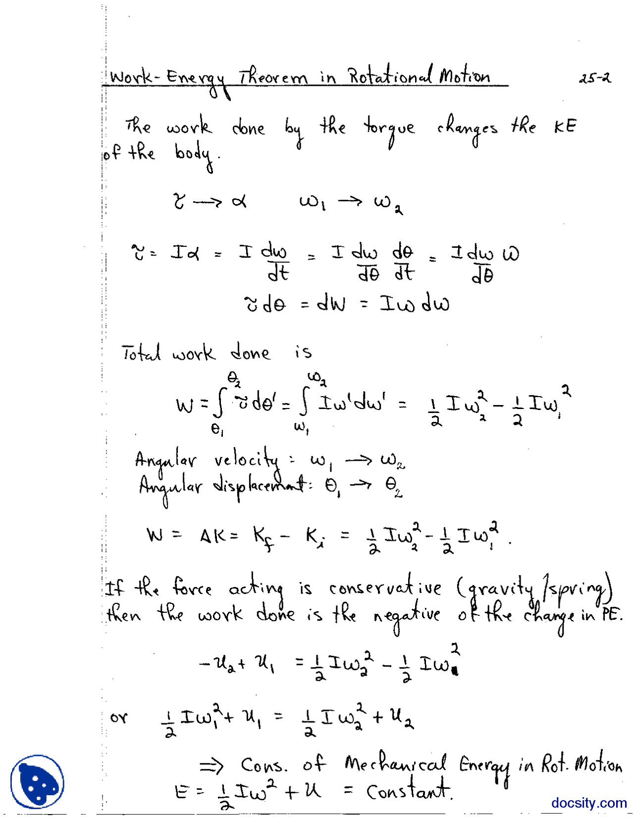 Work Energy Theorum Physics Lecture Notes Docsity