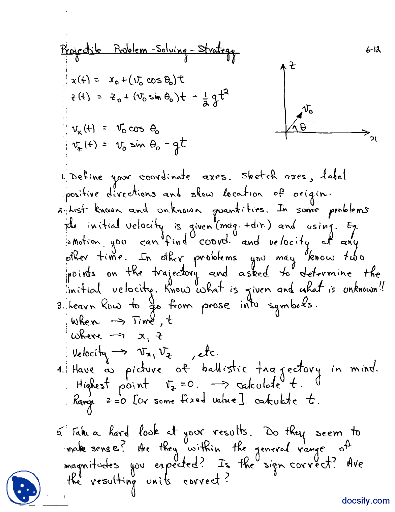 Projectile Motion Physics Lecture Notes Docsity