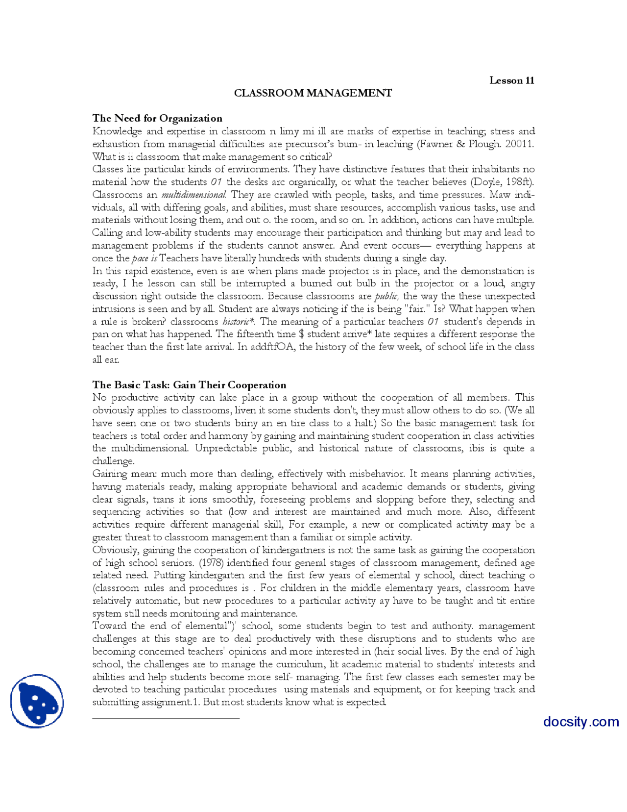 Classroom Management Educational Psycology Lecture Handouts Docsity