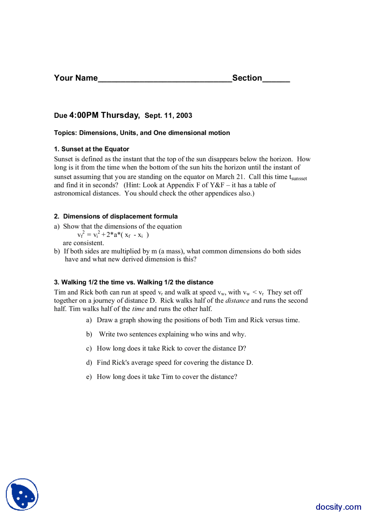 Dimensions Units And One Dimensional Motion Physics Dynamics Forces