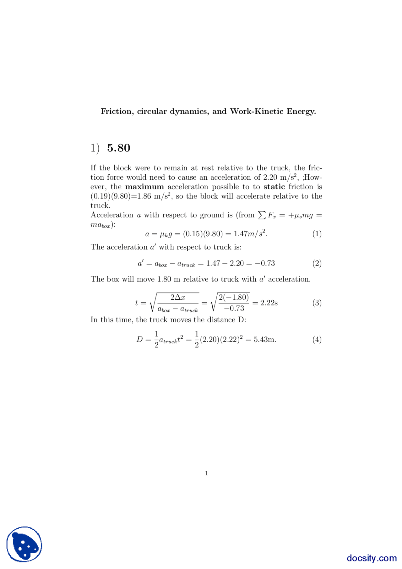 Work Kinetic Energy-Physics, Dynamics, Forces and Momentum-Assignment ...