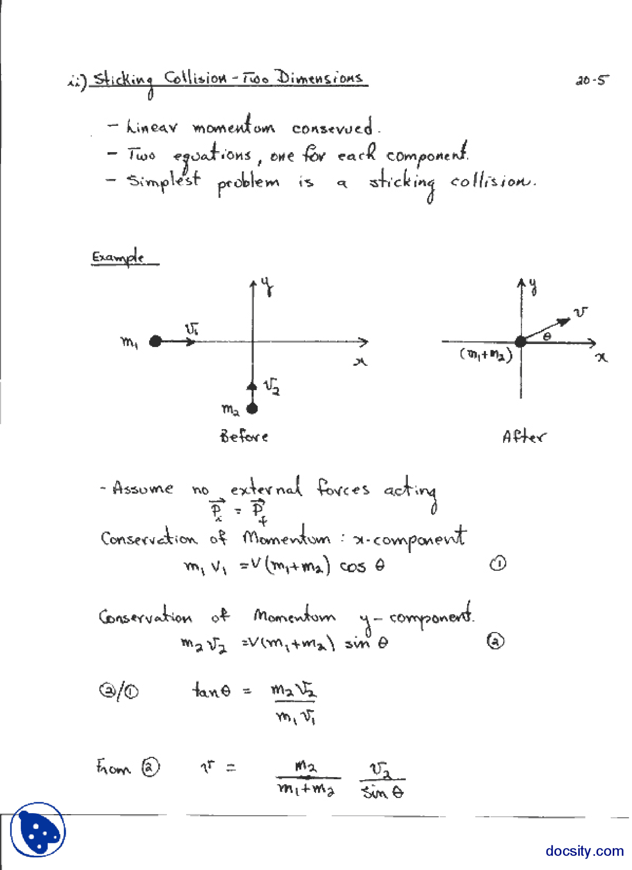Collision 2d Physics Lecture Notes Docsity