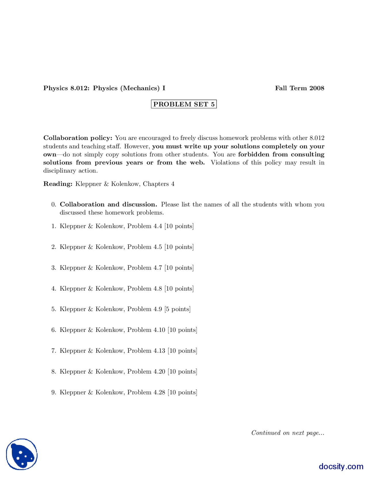 Collaboration Policy 3-Classical Physics-Assignments - Docsity