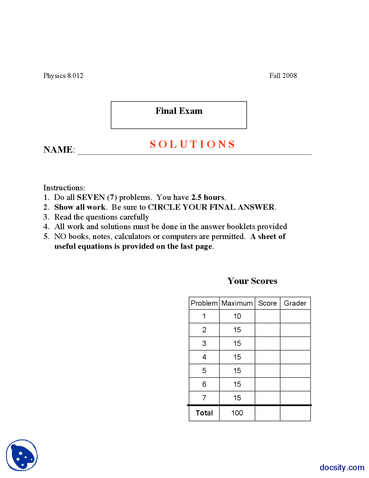 Orbital Velocity Classical Physics Exam Solution Docsity