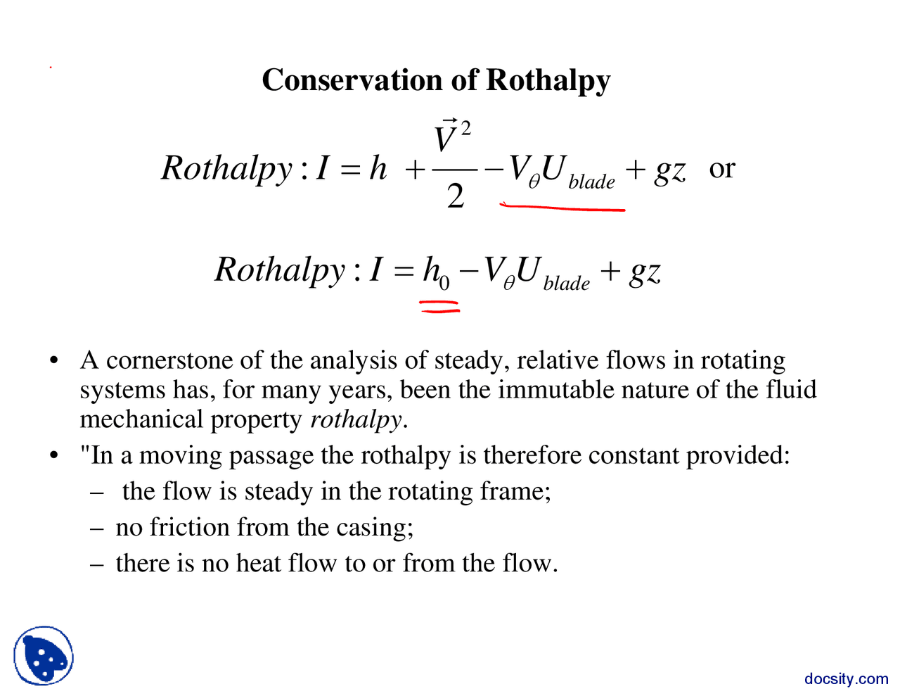 Conservation Of Rothalpy Turbomecines Lecture Slides Docsity