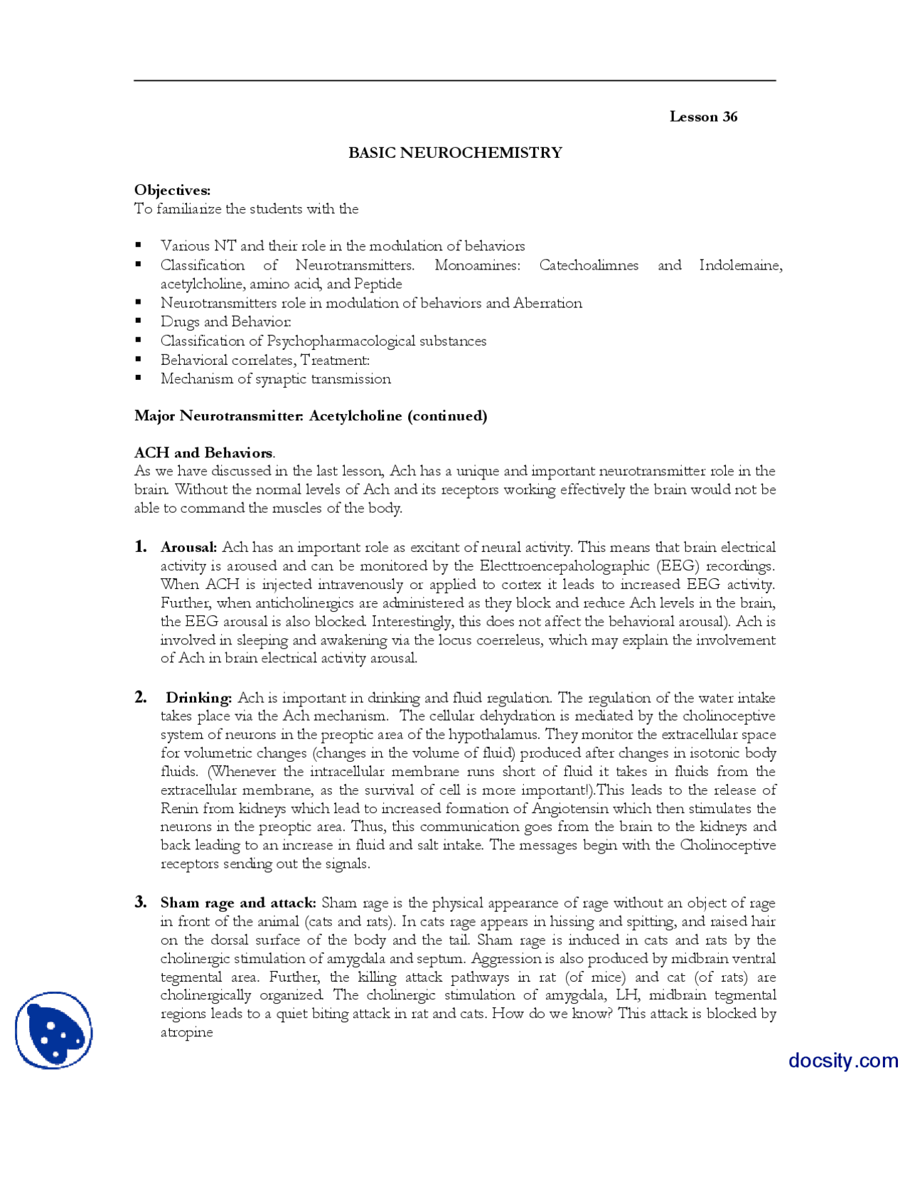 Basic Neuroanatomy 12 Neurological Basics Of Behaviour Handouts Docsity