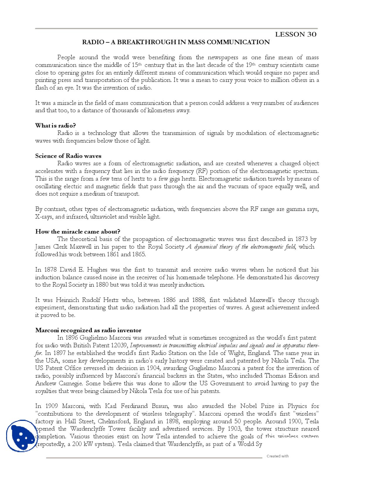 Radio Introduction To Mass Communication Lecture Handout Exercises