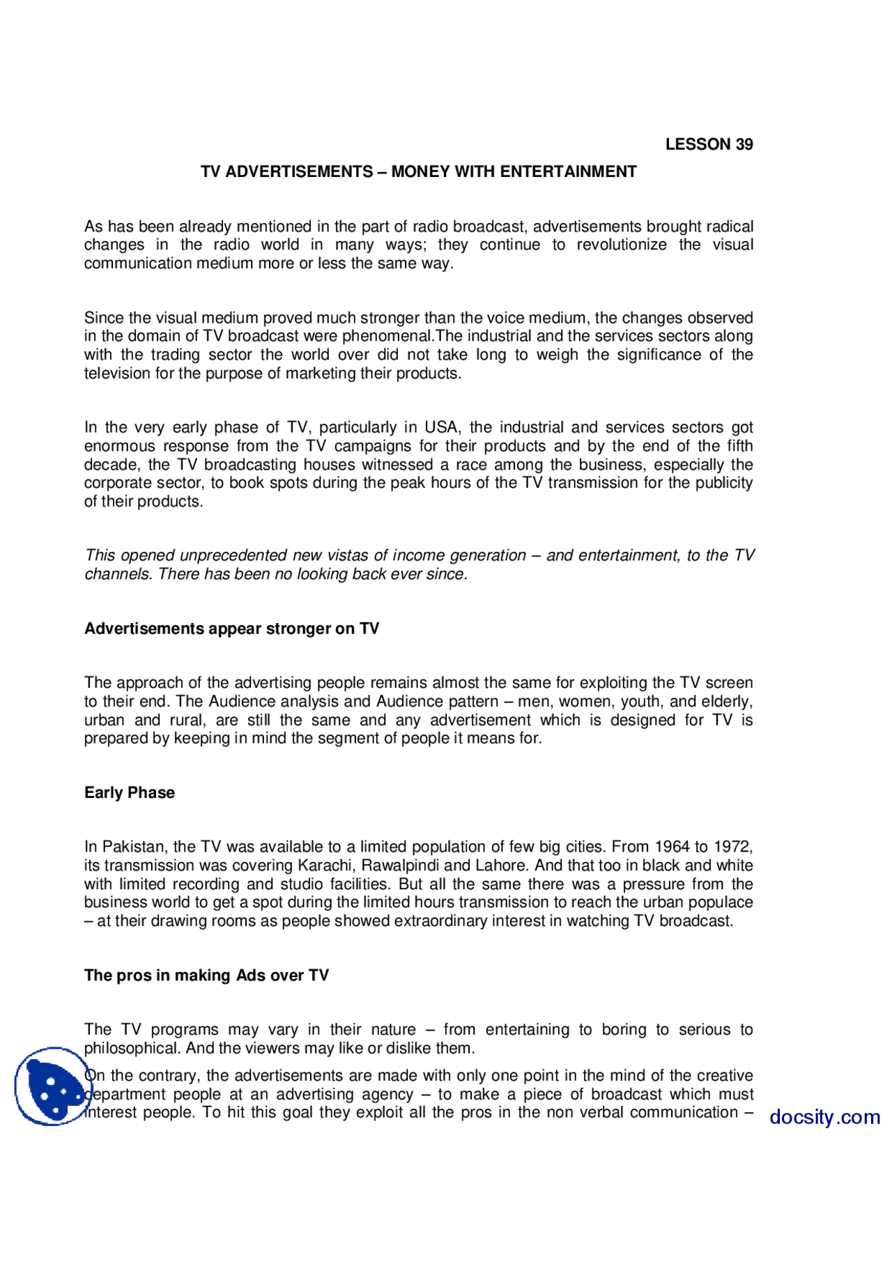 Money With Entertainment Introduction To Broadcasting Lecture Handout