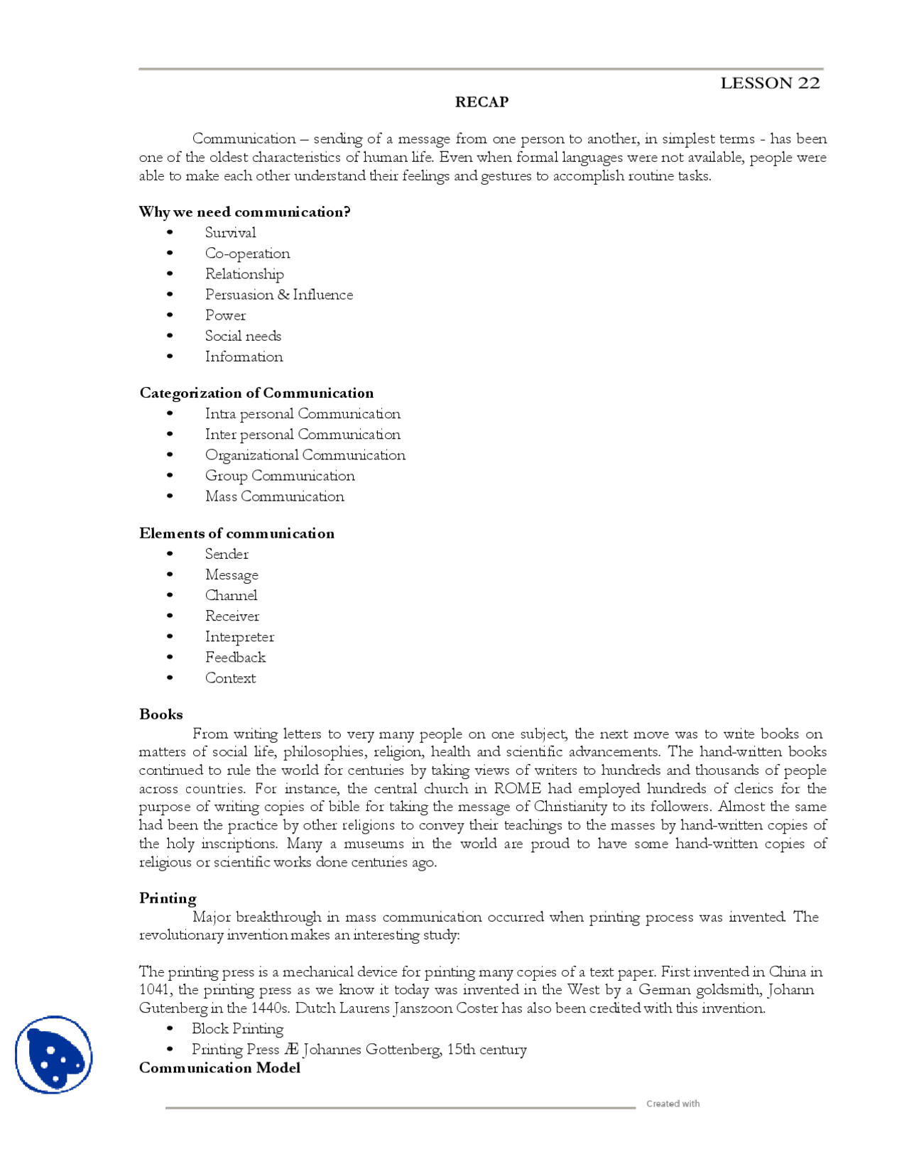 Recap Introduction To Mass Communication Lecture Handout Docsity