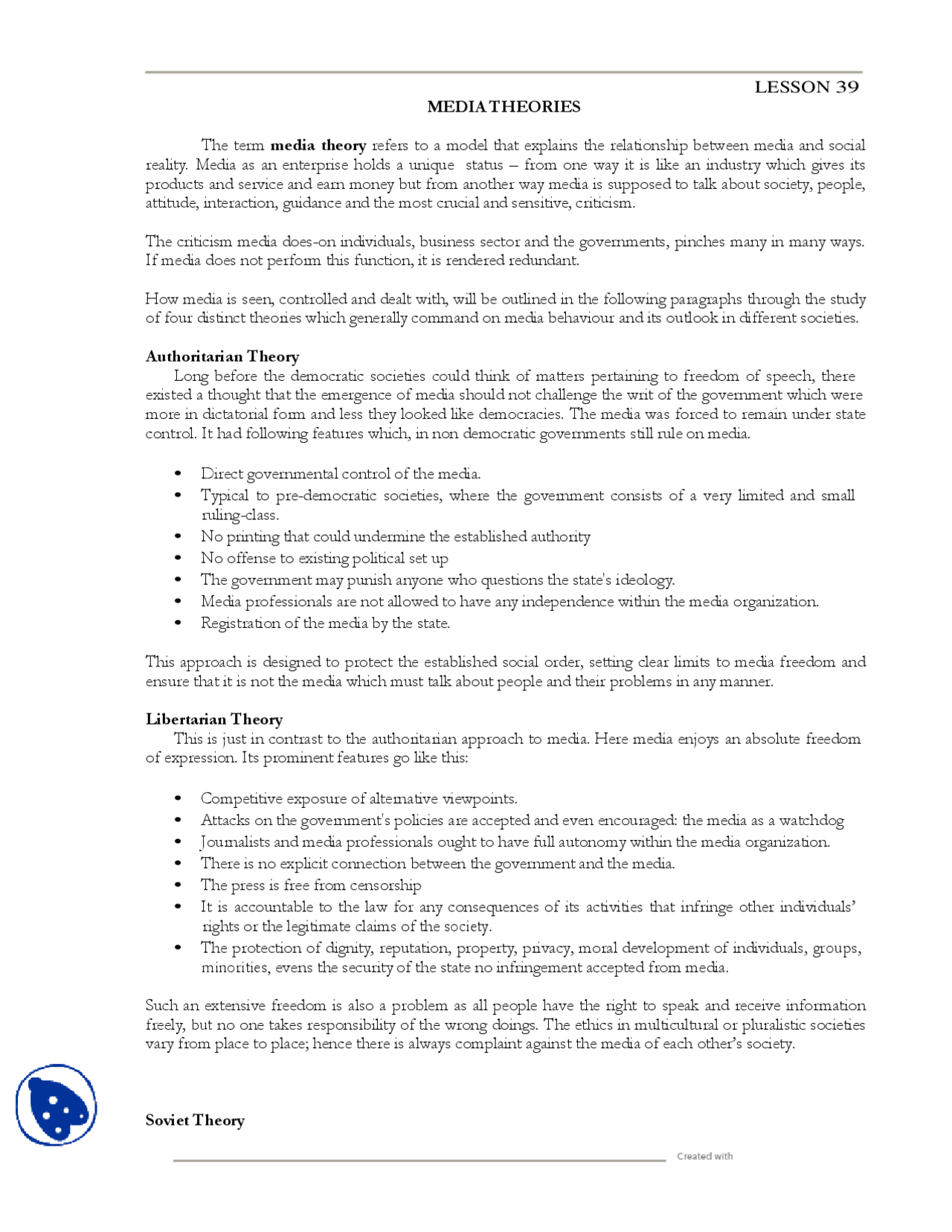 Media Theories Introduction To Mass Communication Lecture Handout