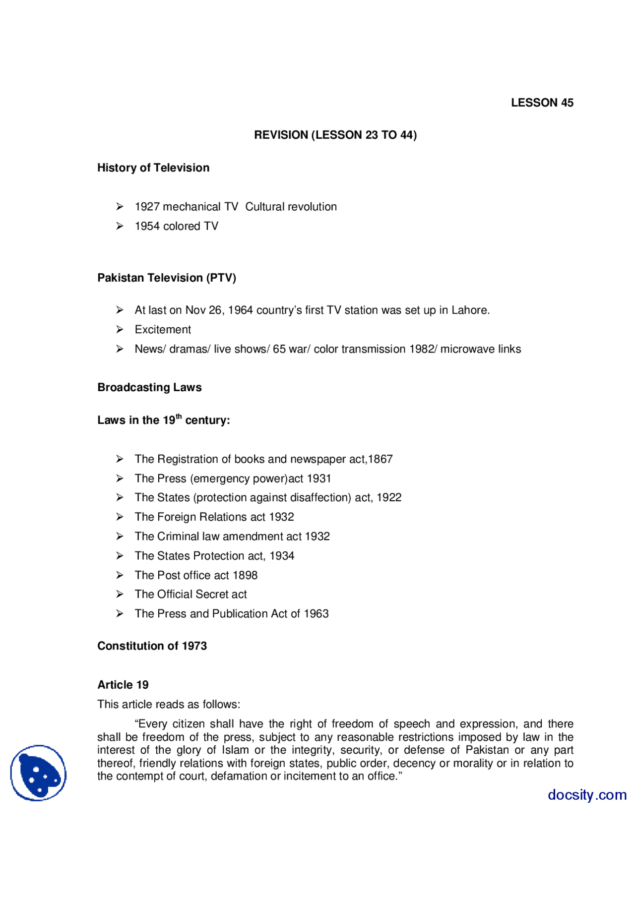 Revision Lesson 22 47 Introduction To Broadcasting Lecture Handout