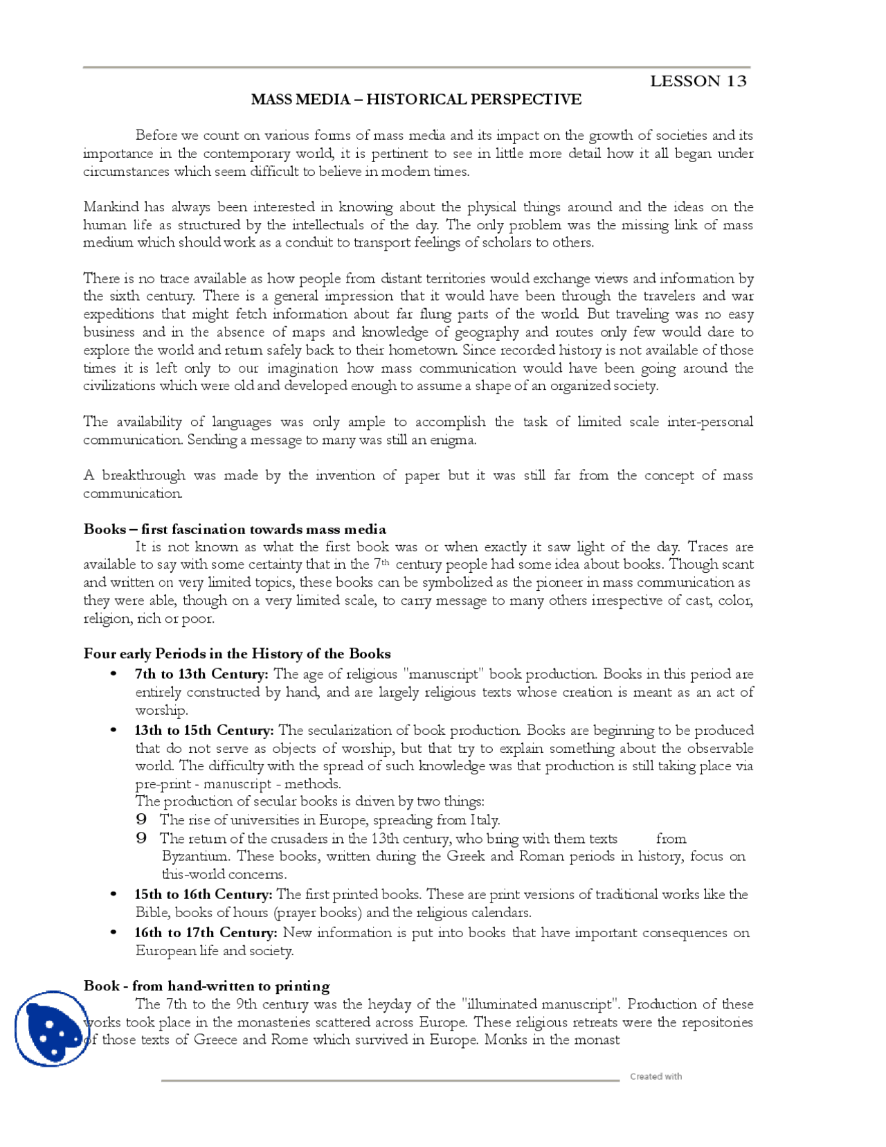 Mass Media-Introduction to Mass Communication-Lecture Handout - Docsity