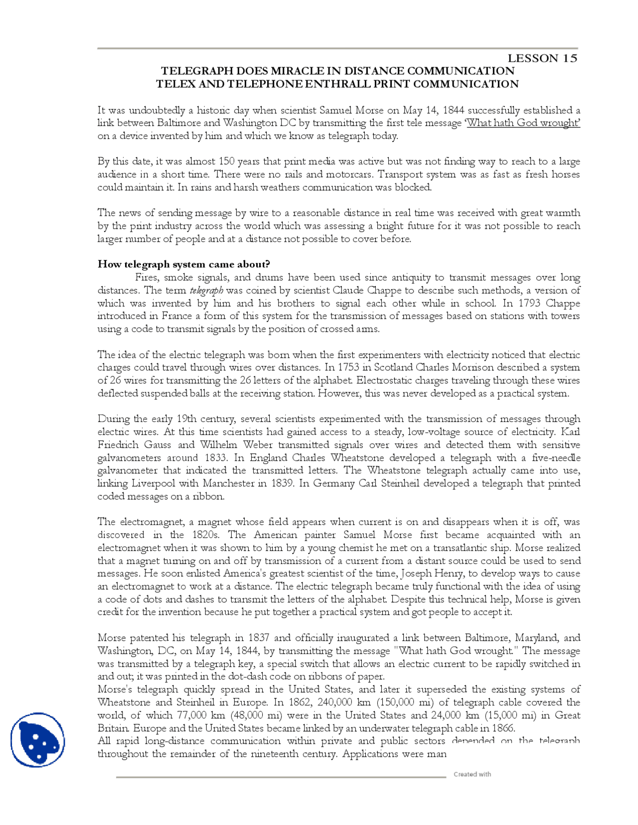 Miracle In Distance Communication Introduction To Mass Communication Lecture Handout Docsity
