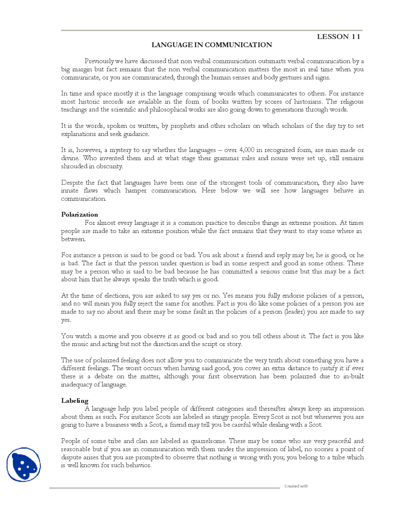 Language in Communication-Introduction to Mass Communication-Lecture Handout - Docsity