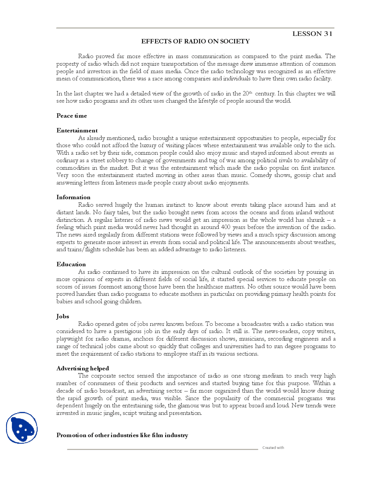 Effects Of Radio On Society Introduction To Mass Communication Lecture Handout Exercises Mass
