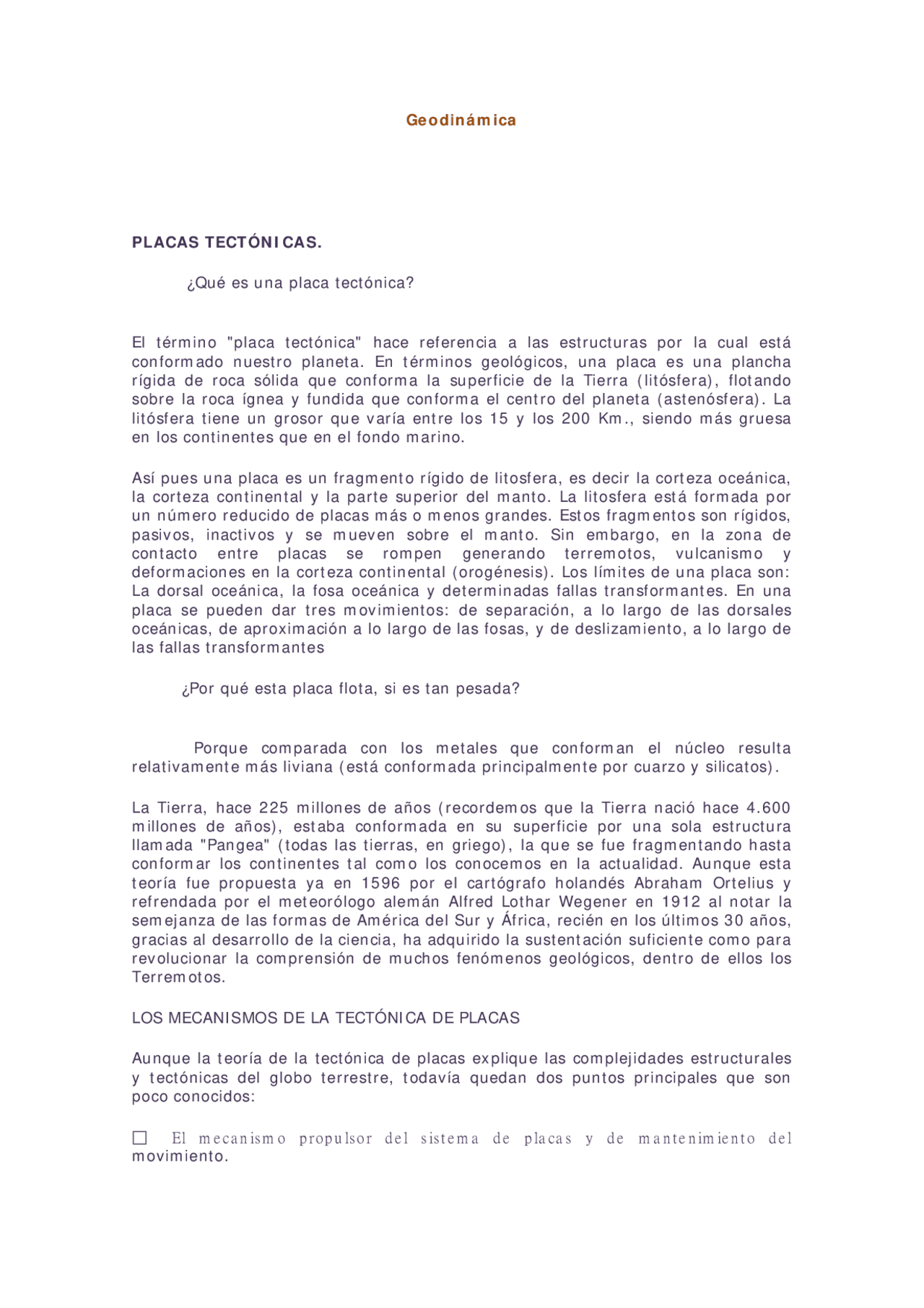Placas Tectonicas Apuntes Geodinámica Docsity