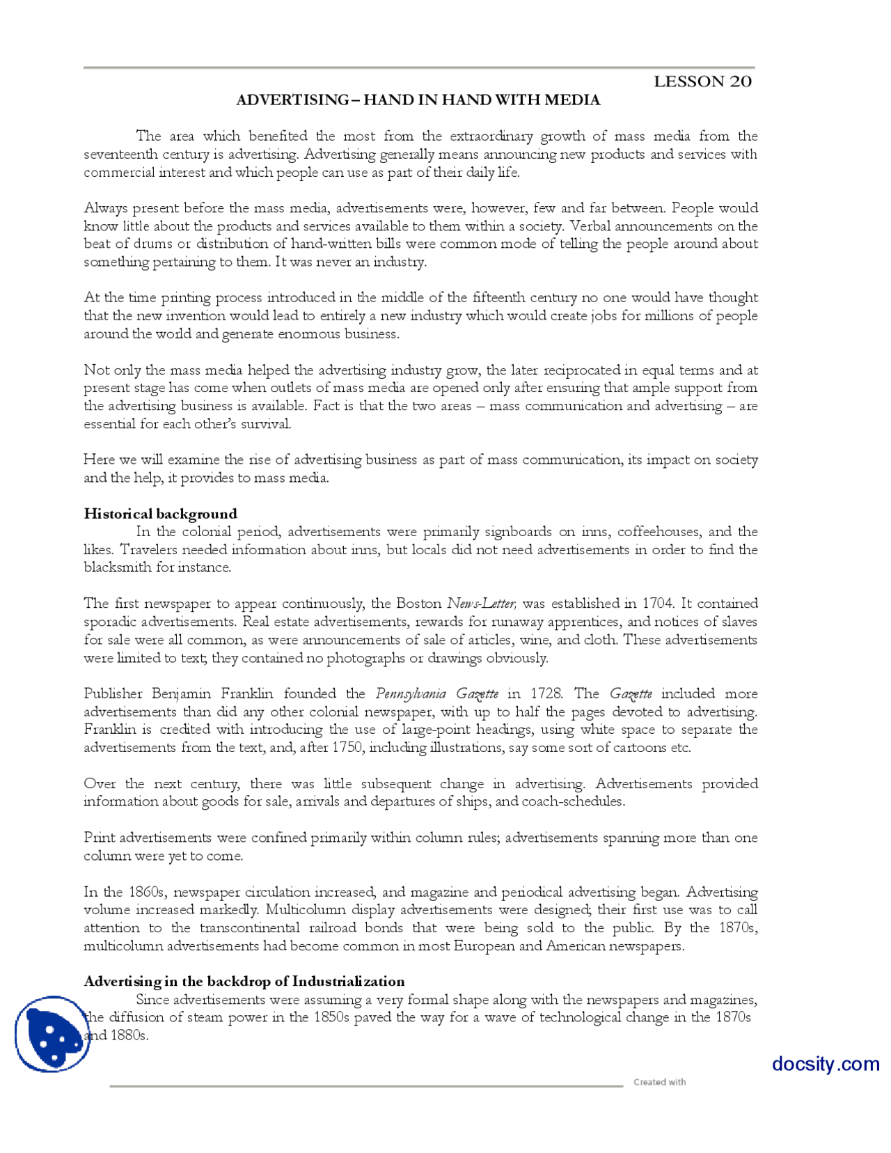 Advertising Part2 Introduction To Mass Communication Lecture Handout Docsity