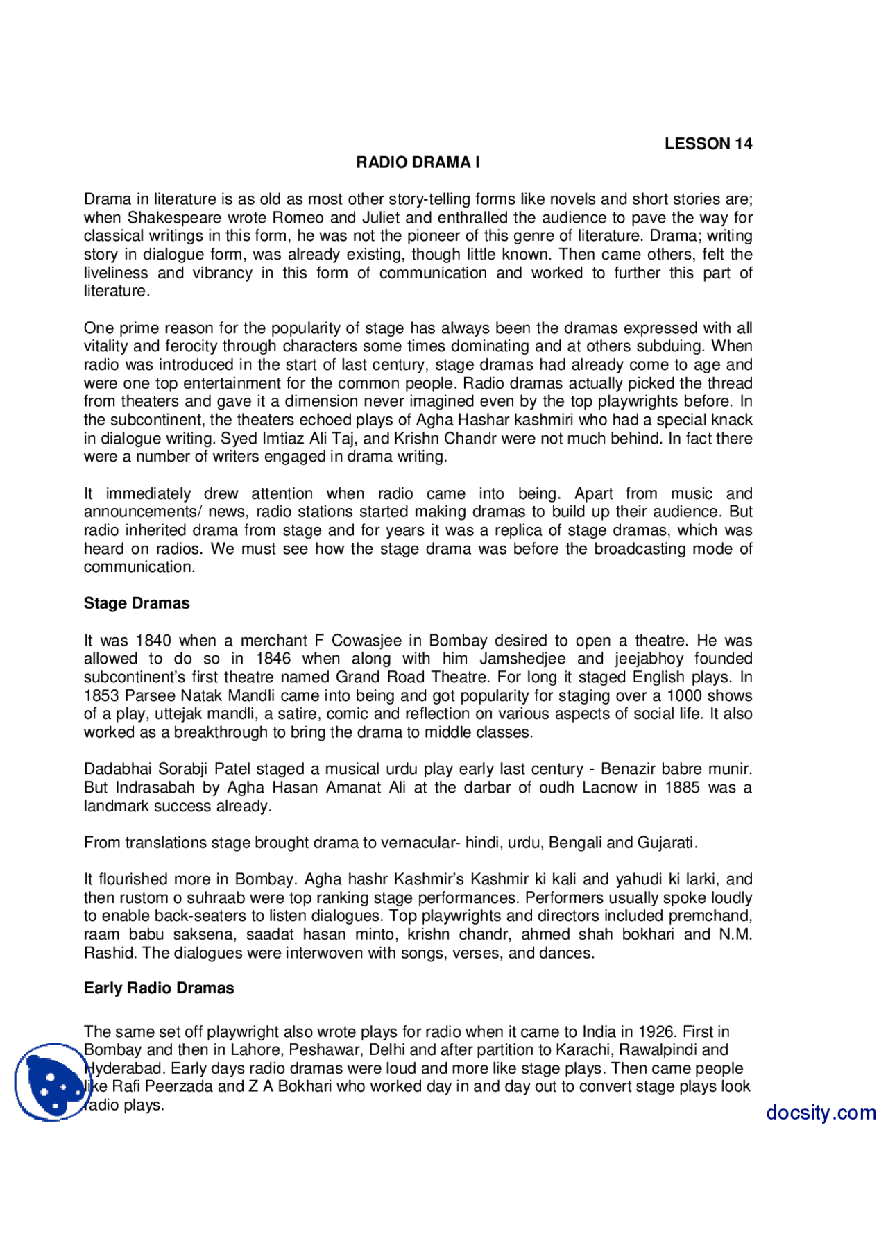 Radio Drama I Introduction To Broadcasting Lecture Handout Docsity