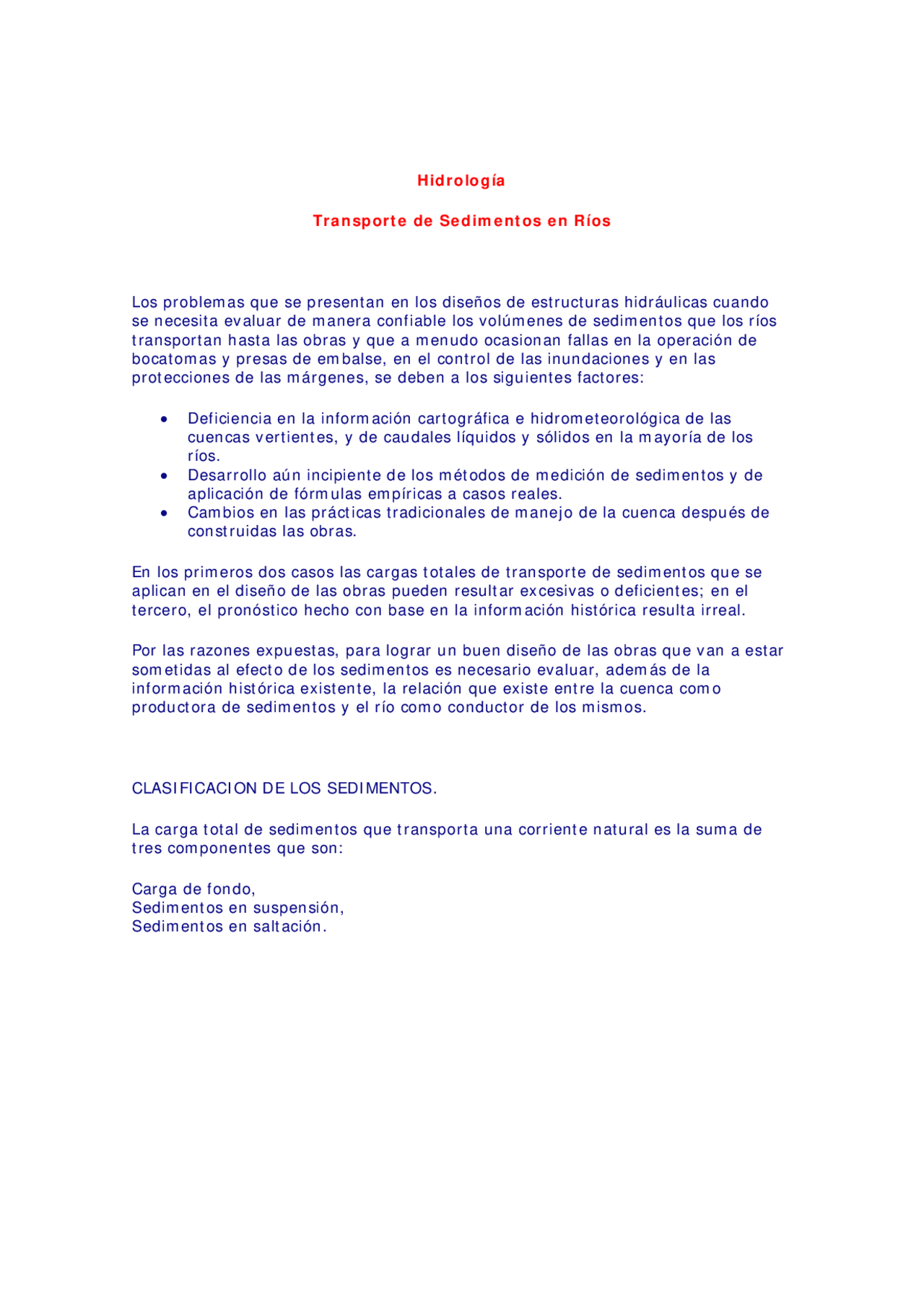 Transporte De Sedimentos En Ríos Apuntes Hidrología Docsity