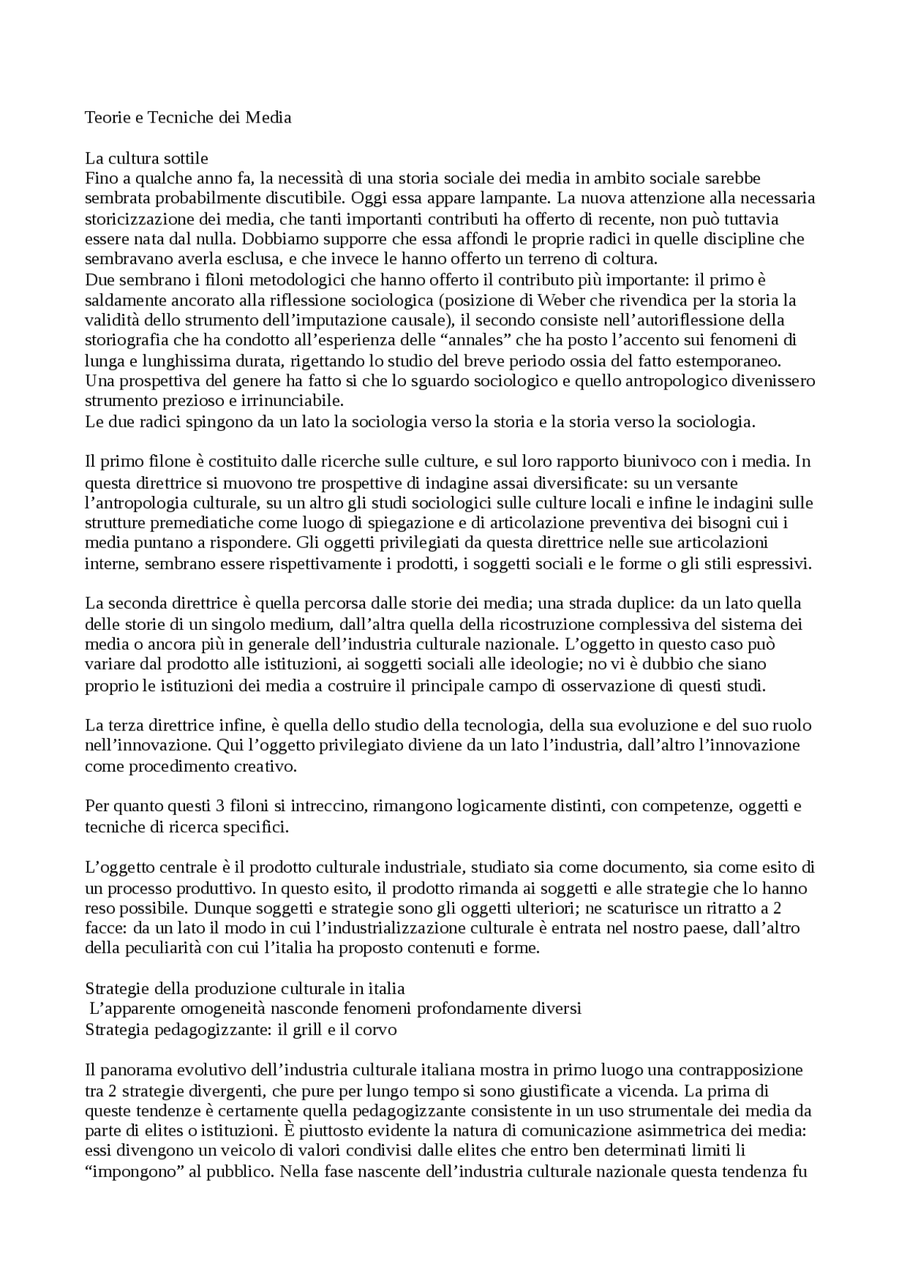 Teorie E Tecniche Dei Media Docsity