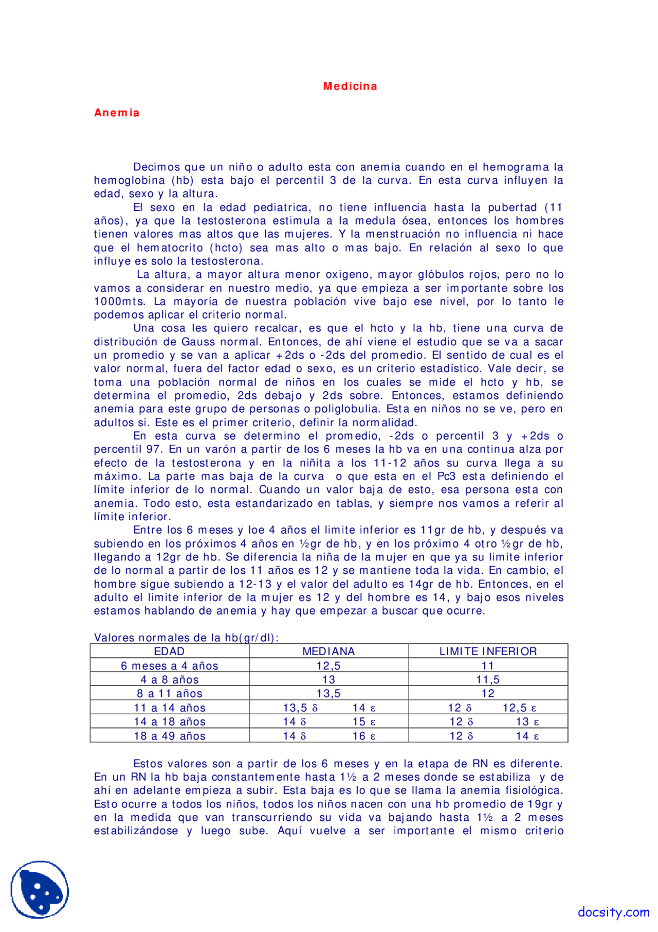 Anemia Apuntes Medicina Docsity
