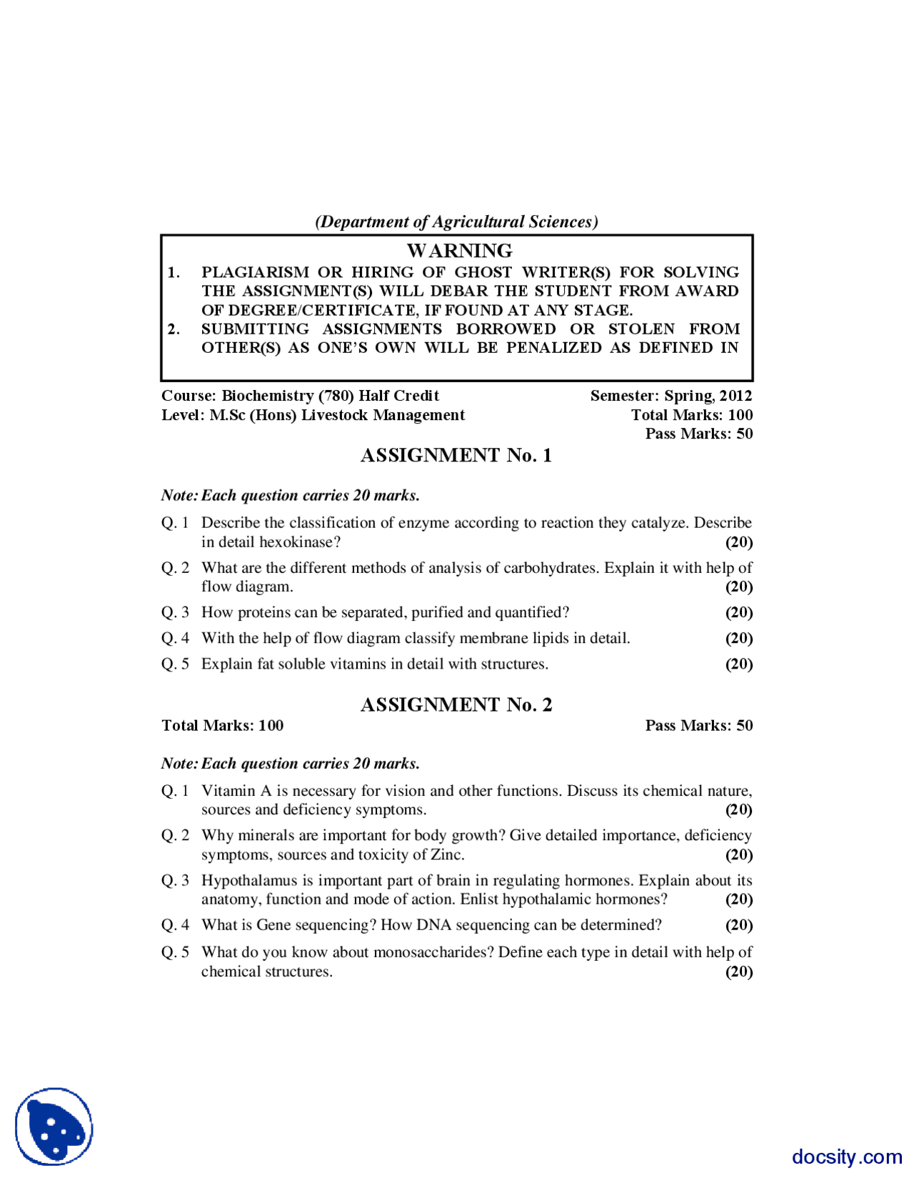 Enzymes And Carbohydrates Biochemistry Assignment Exercises
