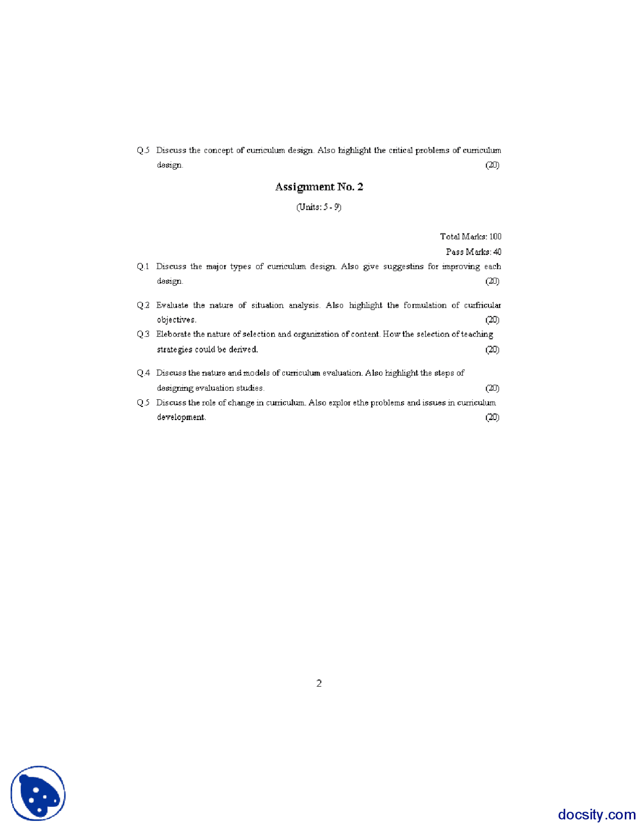 Curriculum And Instruction Business Managment Assignmnet Docsity