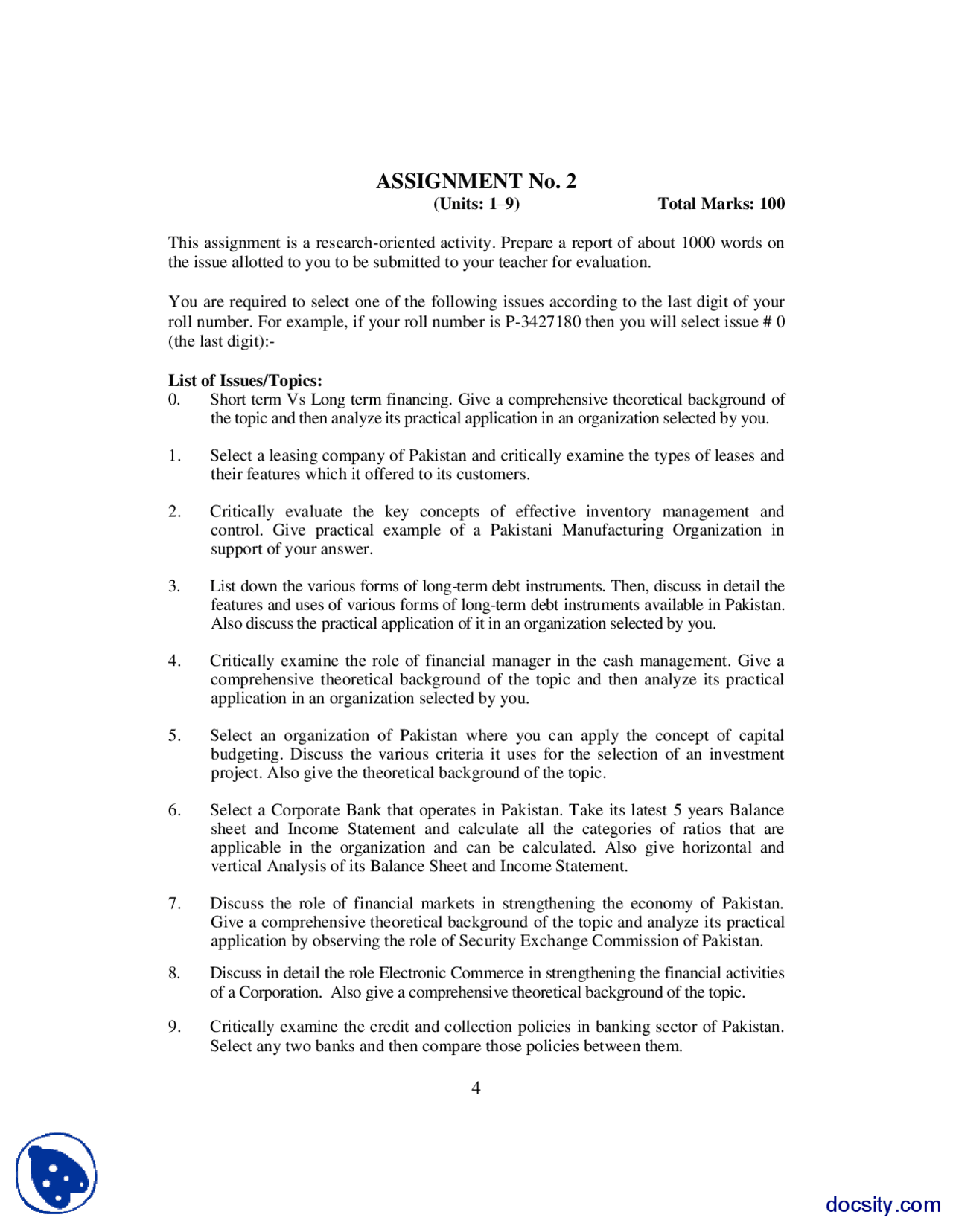 Financial Management Part 2 Business Managment Assignmnet Docsity