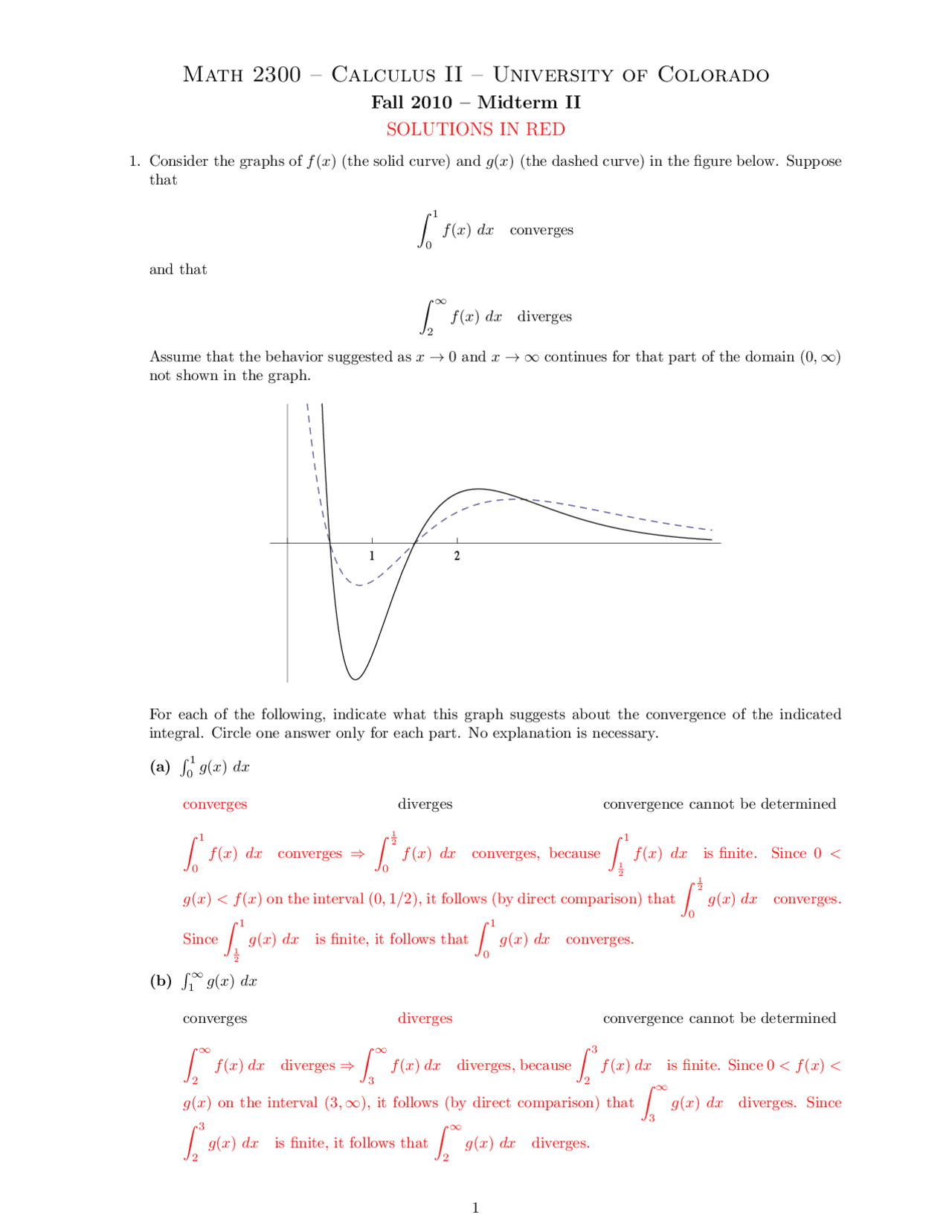 Calculus II Midterm Solutions - University of Colorado, Fall 2010 - Prof. Patrick Thaxton ...